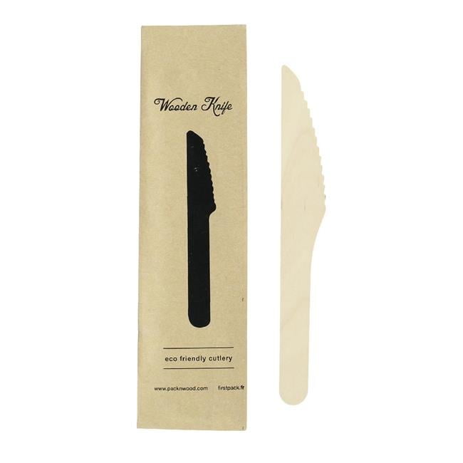 PackNwood 210CVB2W 6.2 in. Wooden Cutlery Knife Wrapped in Paper ...