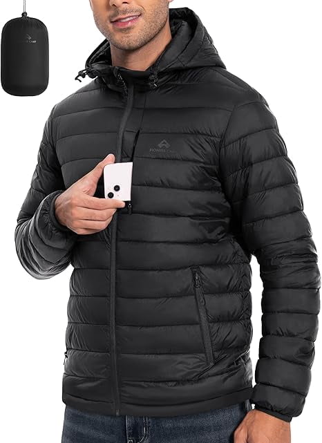 Packable Puffer Jacket Men Pioneer Camp 16oz Hooded 3 Pockets - Walmart.com