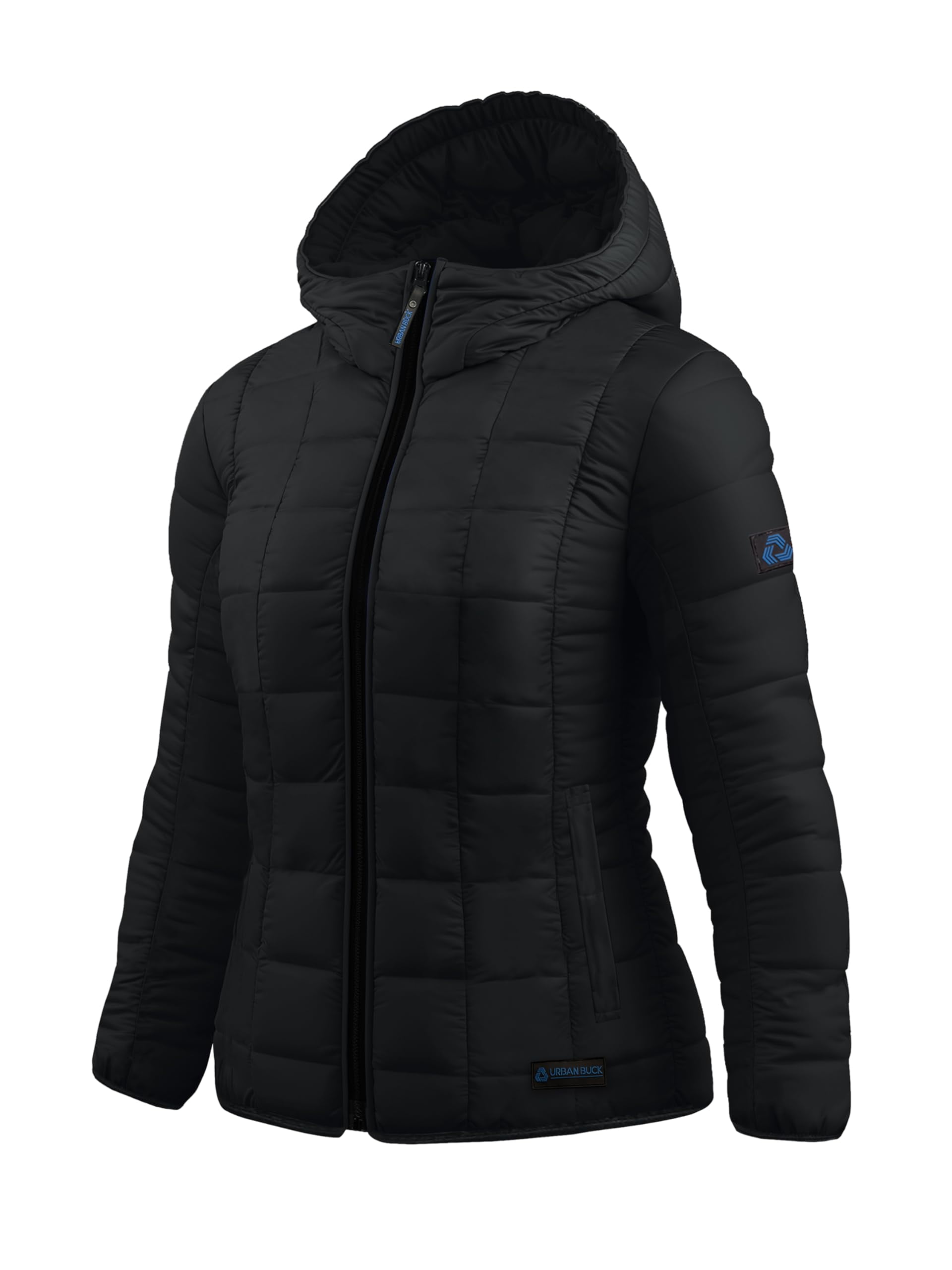 Packable Puffer Jacket Women with Hood Ember Black Quilted Water ...
