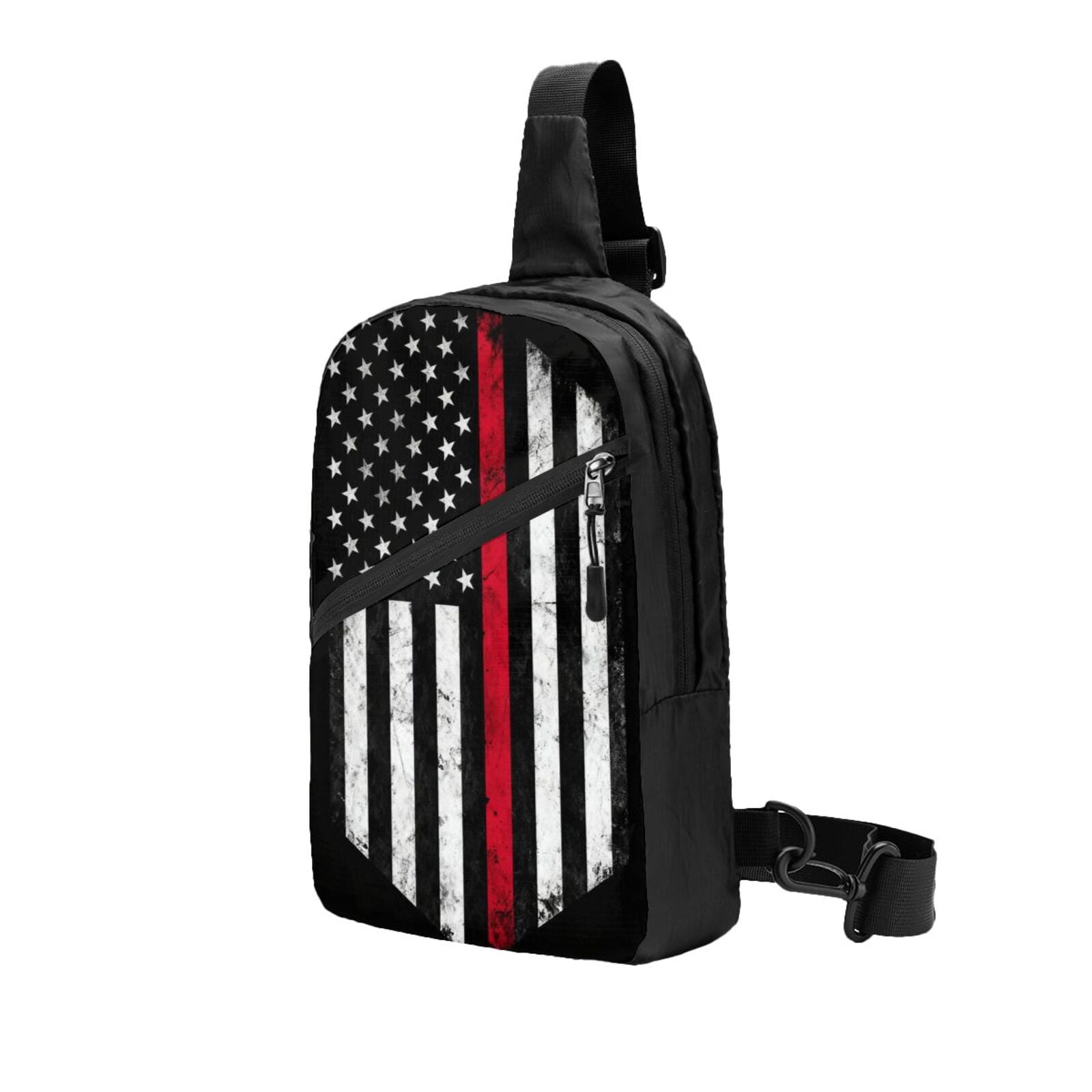 Packable Sling Backpack Thin Red Firefighter Line Flag Foldable Crossbody Shoulder Chest Bag ...