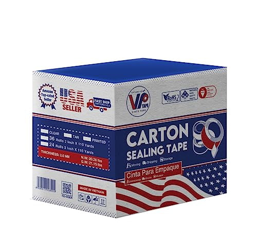 Packaging Tape, 2 Inch x 110 Yards, Thickness 2.0 Mil, Clear (12 ...