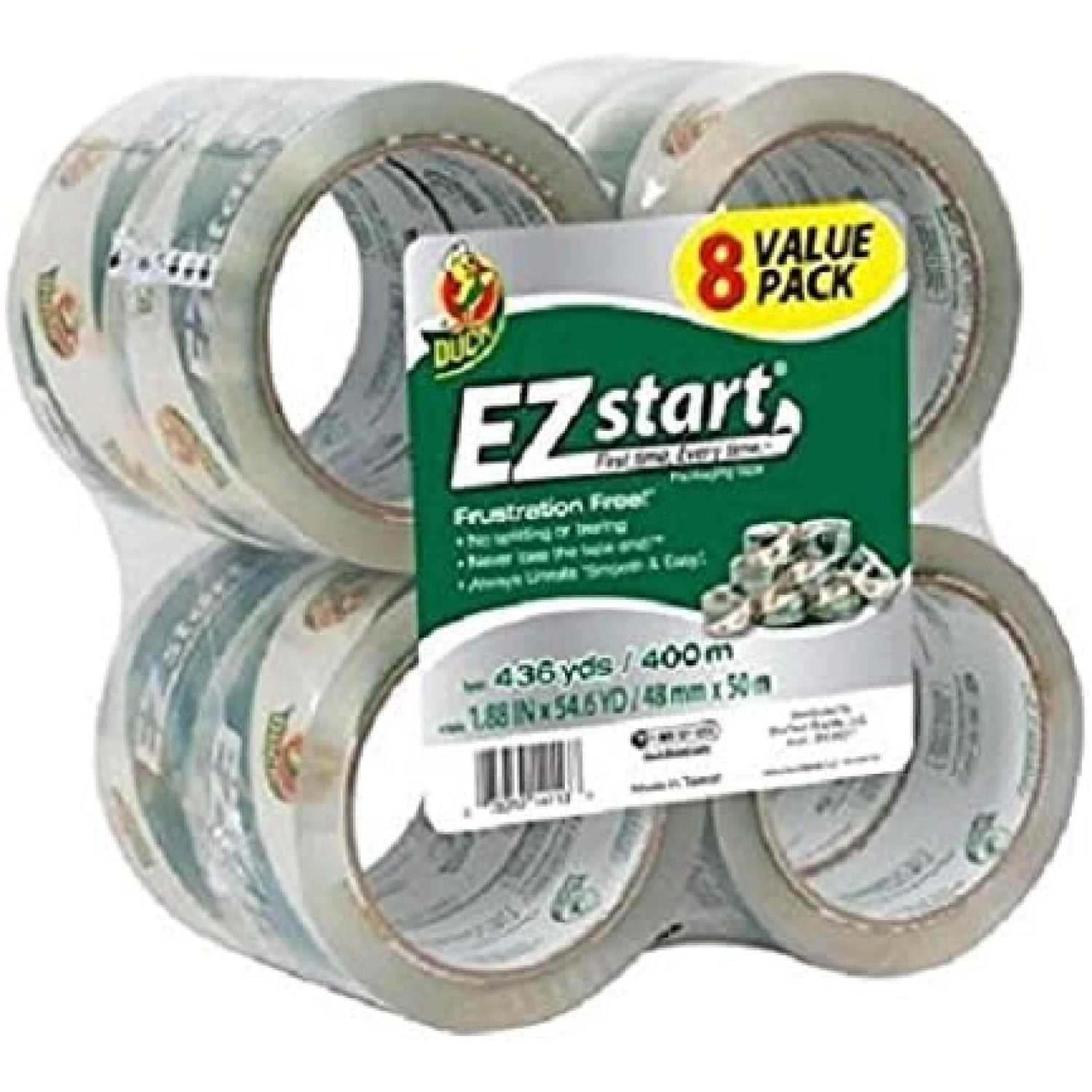 Packaging Tape by Duck EZ Start 8-Pack Features a Long-Lasting Adhesive, Clear, Great on Boxes ...