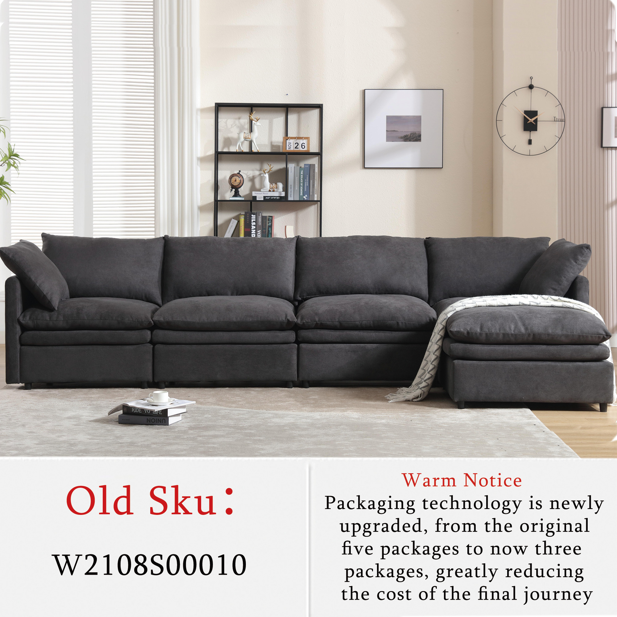 Packaging Upgrade Modern U Shaped Sectional Sofa ,5 Seat Sofa ,Sleeper Sofa Couch With Chaise ...