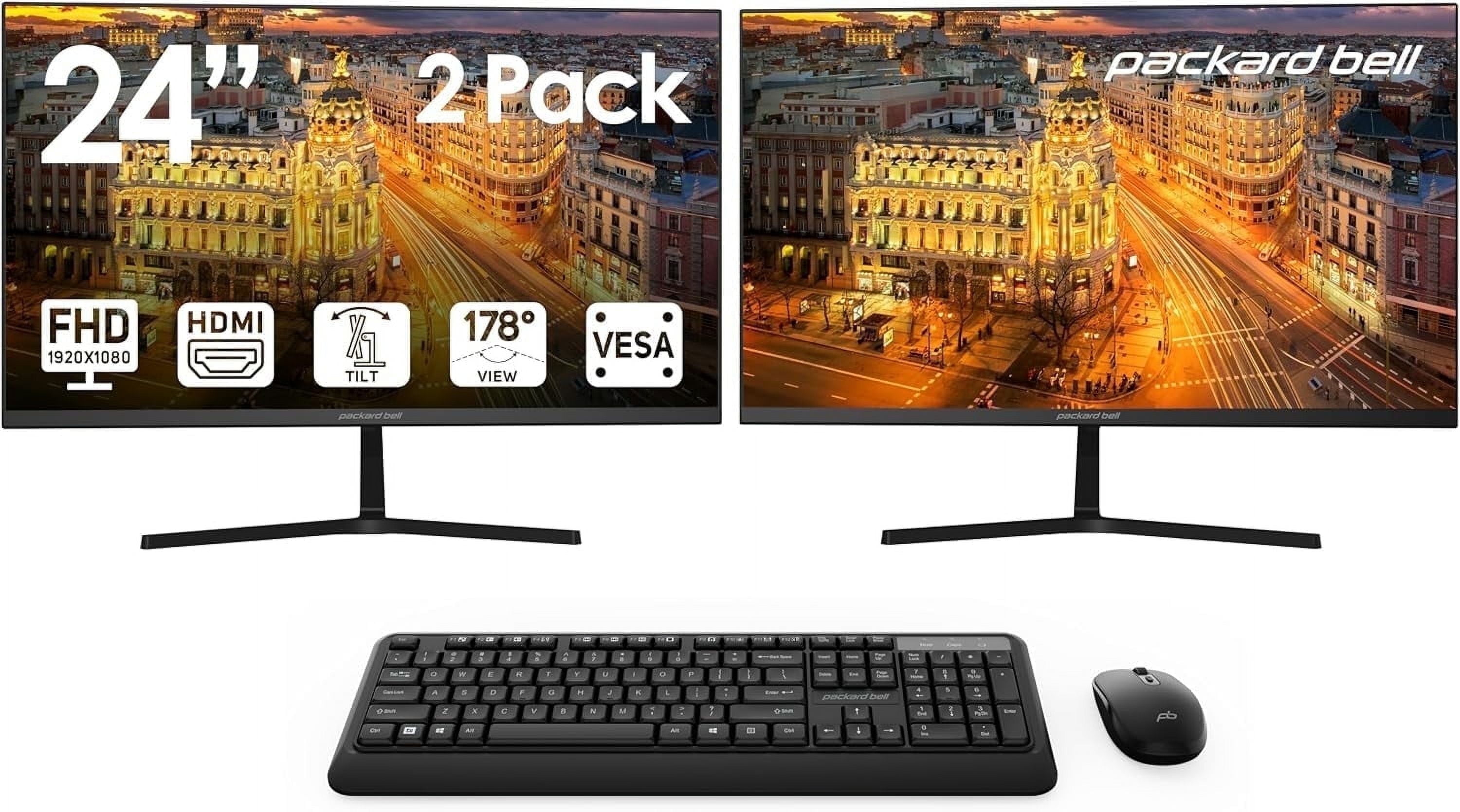 Packard Bell 24" FHD Monitor – 2 Pack w/ Keyboard & Mouse, HDMI/VGA ...
