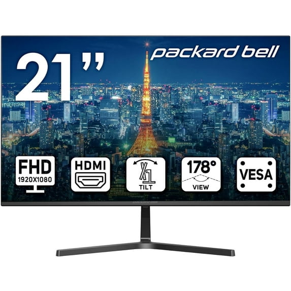 Packard Bell, 21" FHD Monitor, HDMI/VGA, 75Hz, Tilt, VESA Mount ...