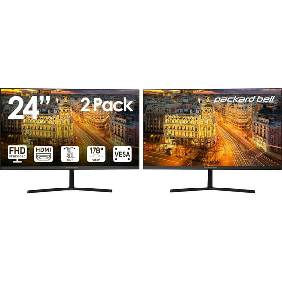 Packard Bell 24" FHD Monitor 2-Pack, HDMI VGA, IPS, 75Hz, Tilt, VESA ...