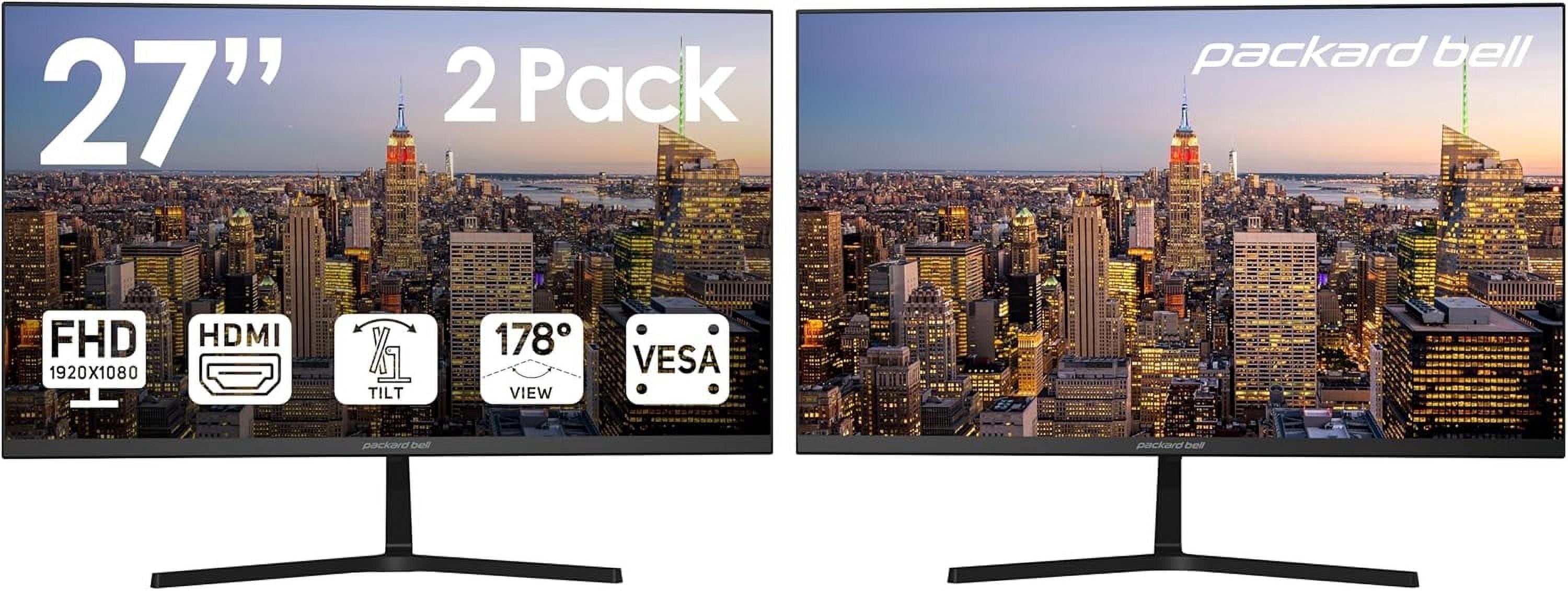 Packard Bell 27" FHD Monitor – 2 Pack, HDMI/VGA, Tilt, VESA Mount ...
