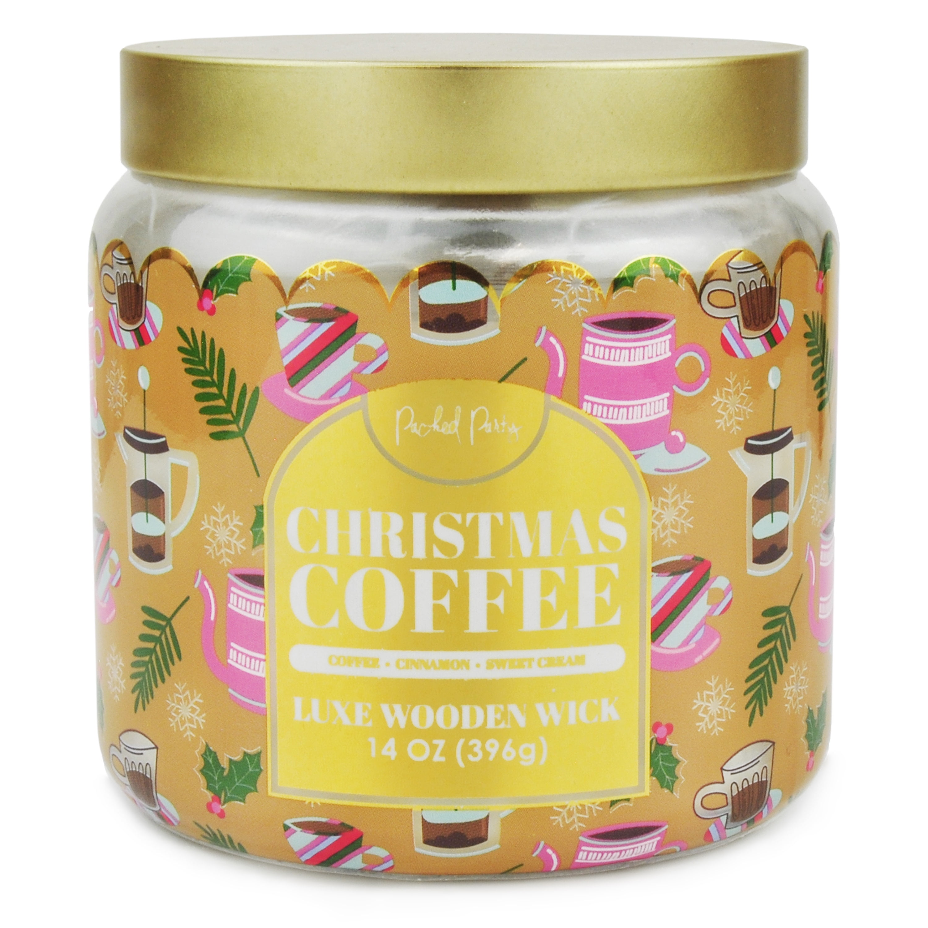 Packed Party Christmas Coffee Candle with Wood Wick, Festive Holiday ...