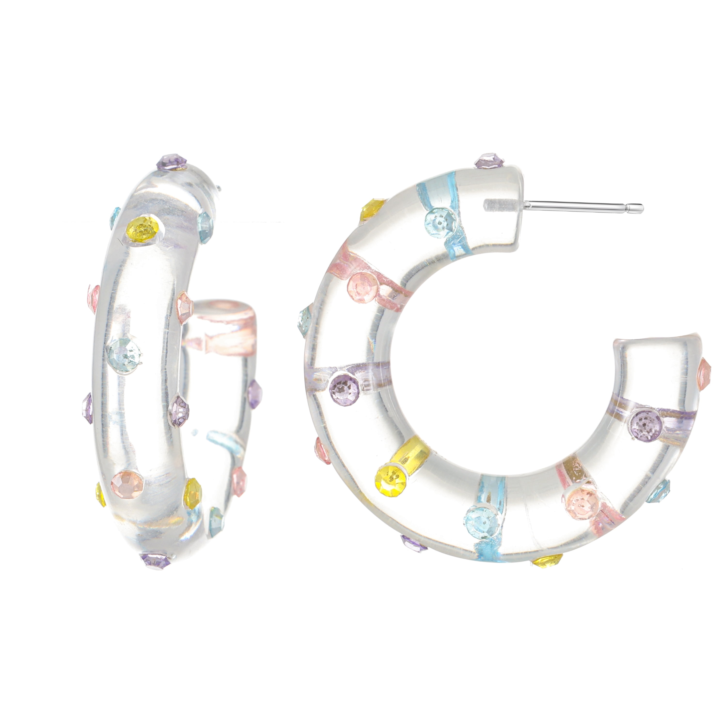 Packed Party Clear Acrylic Gem Studded Hoops, 1 Pair - Walmart.com