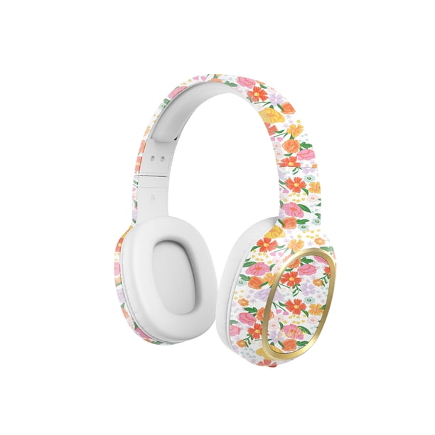Packed Party Pink Floral Bluetooth Wireless Headphones with Built-in ...
