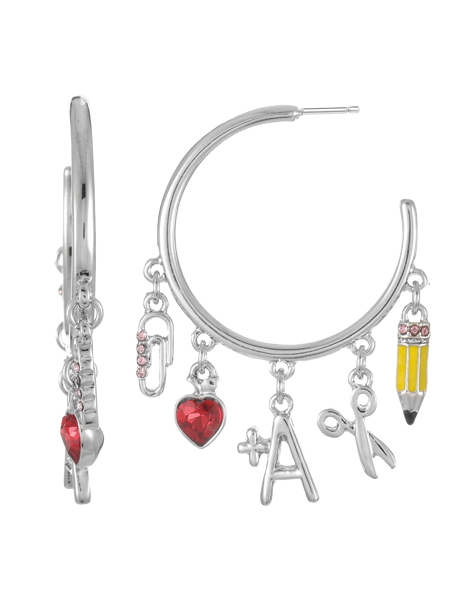Packed Party Women's Back to Cool Silver Charm Hoop Earrings, 1 Pair ...