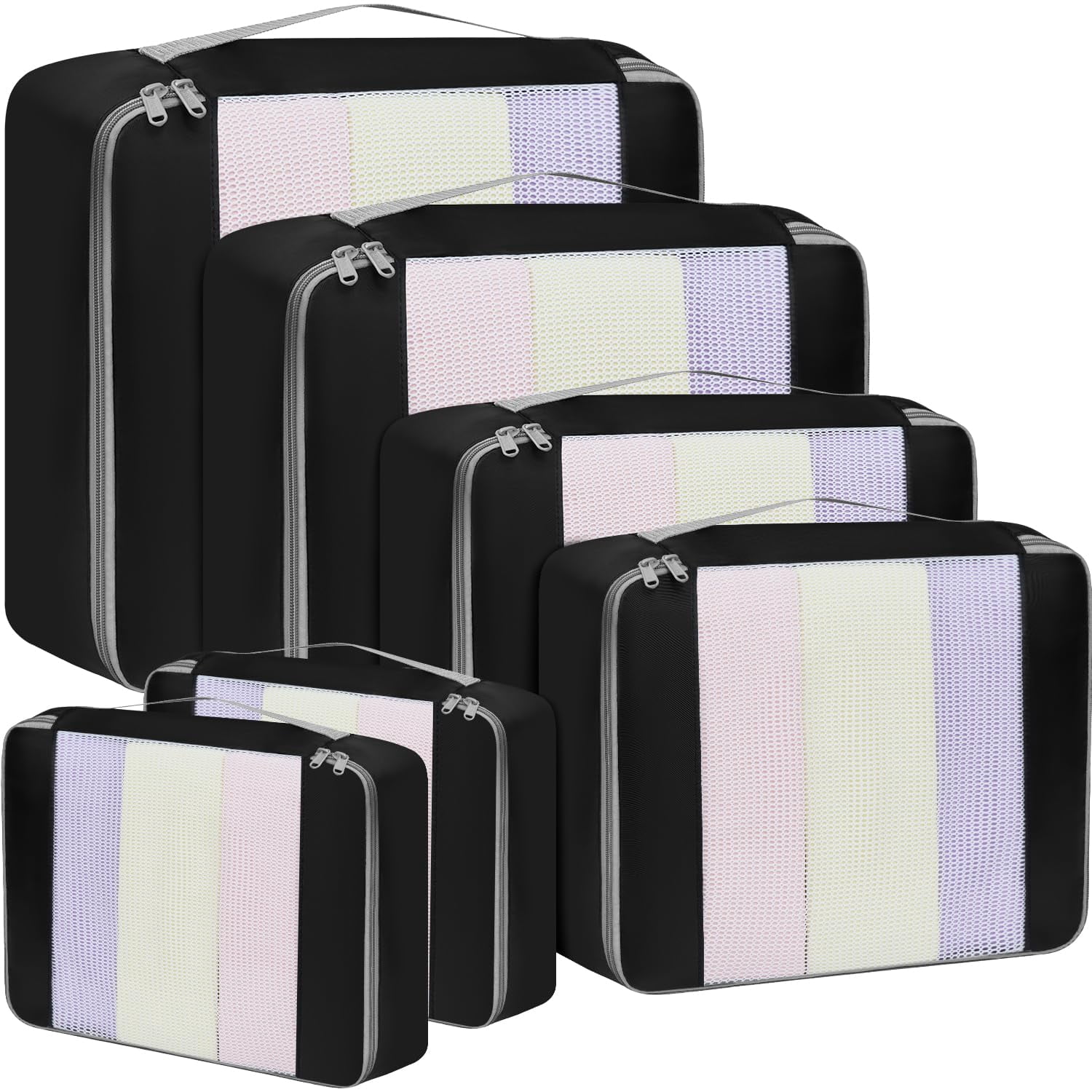 Packing Cubes 06-Black 6 Set-middle Mesh Travel Luggage Organizer ...
