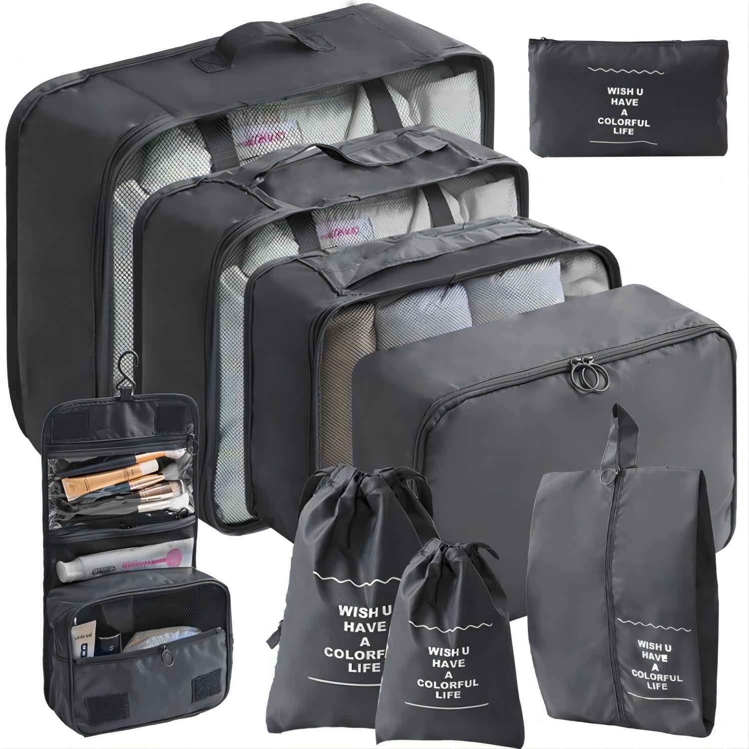 Packing Cubes 9 Set, Travel Packing Organizers with Large Toiletries ...