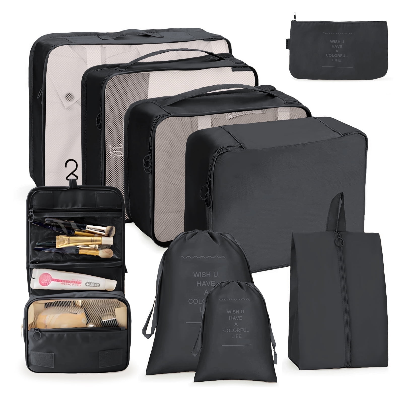DAKOMM Packing Cubes 9 Sets, Travel Luggage Organizer with Hanging ...