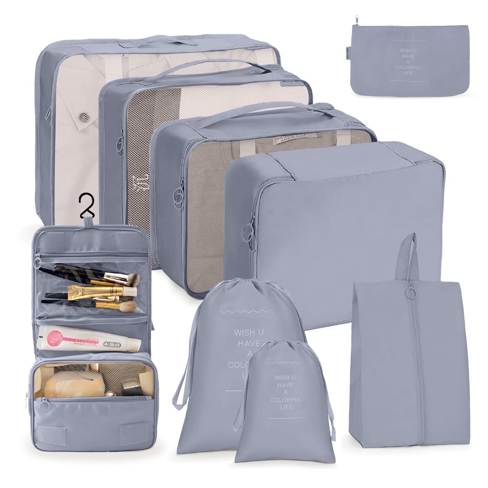 DAKOMM Packing Cubes 9 Sets, Travel Luggage Organizer Set with Hanging ...