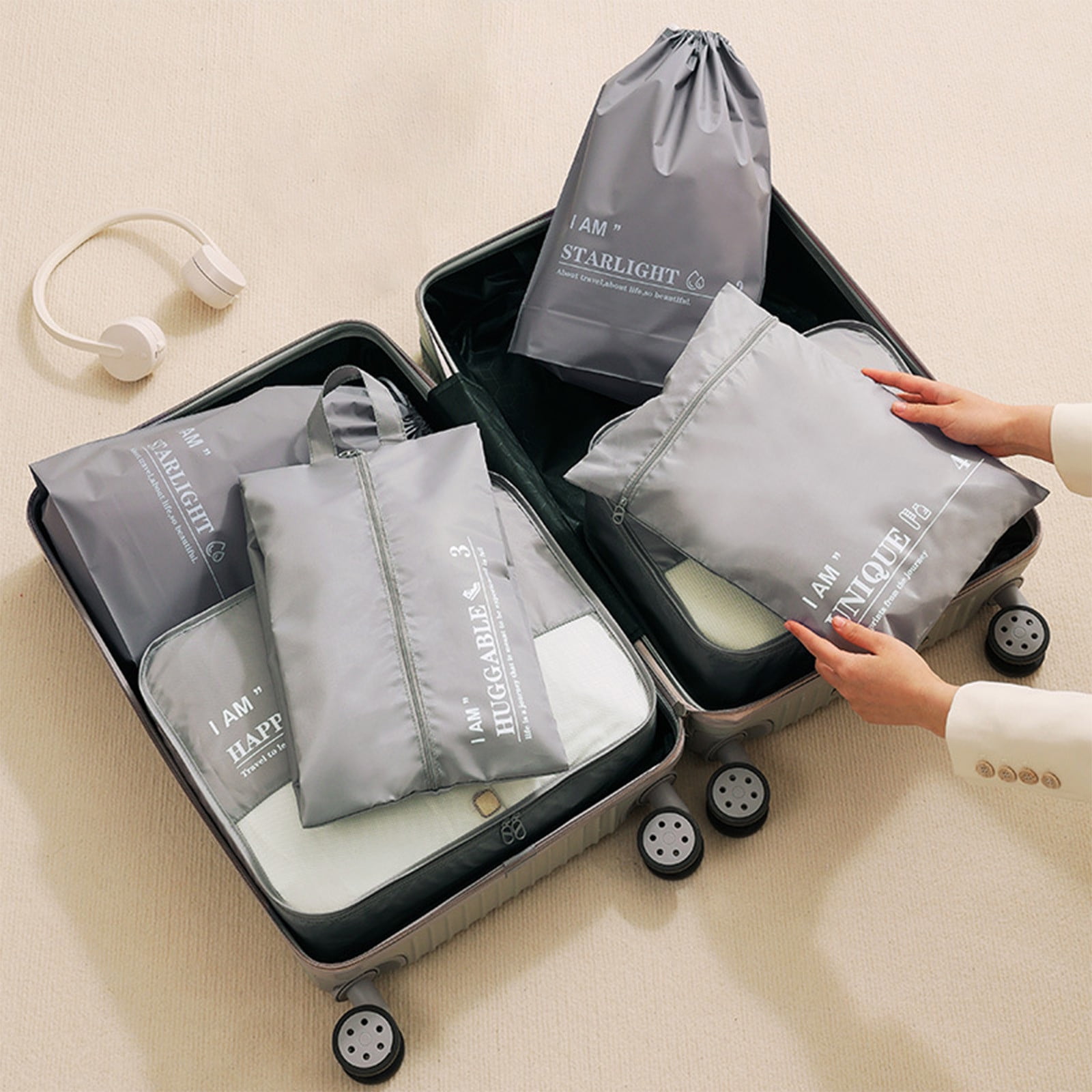 Packing Cubes For Travel, 6 Set Luggage Organizers With Shoe Bag ...