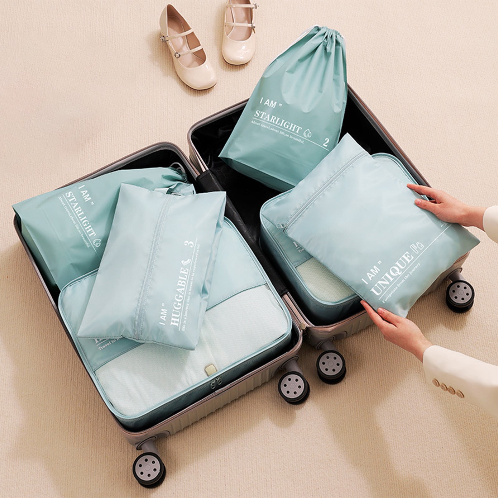 Packing Cubes For Travel,6 Set Luggage Organizers With Shoe Bag ...