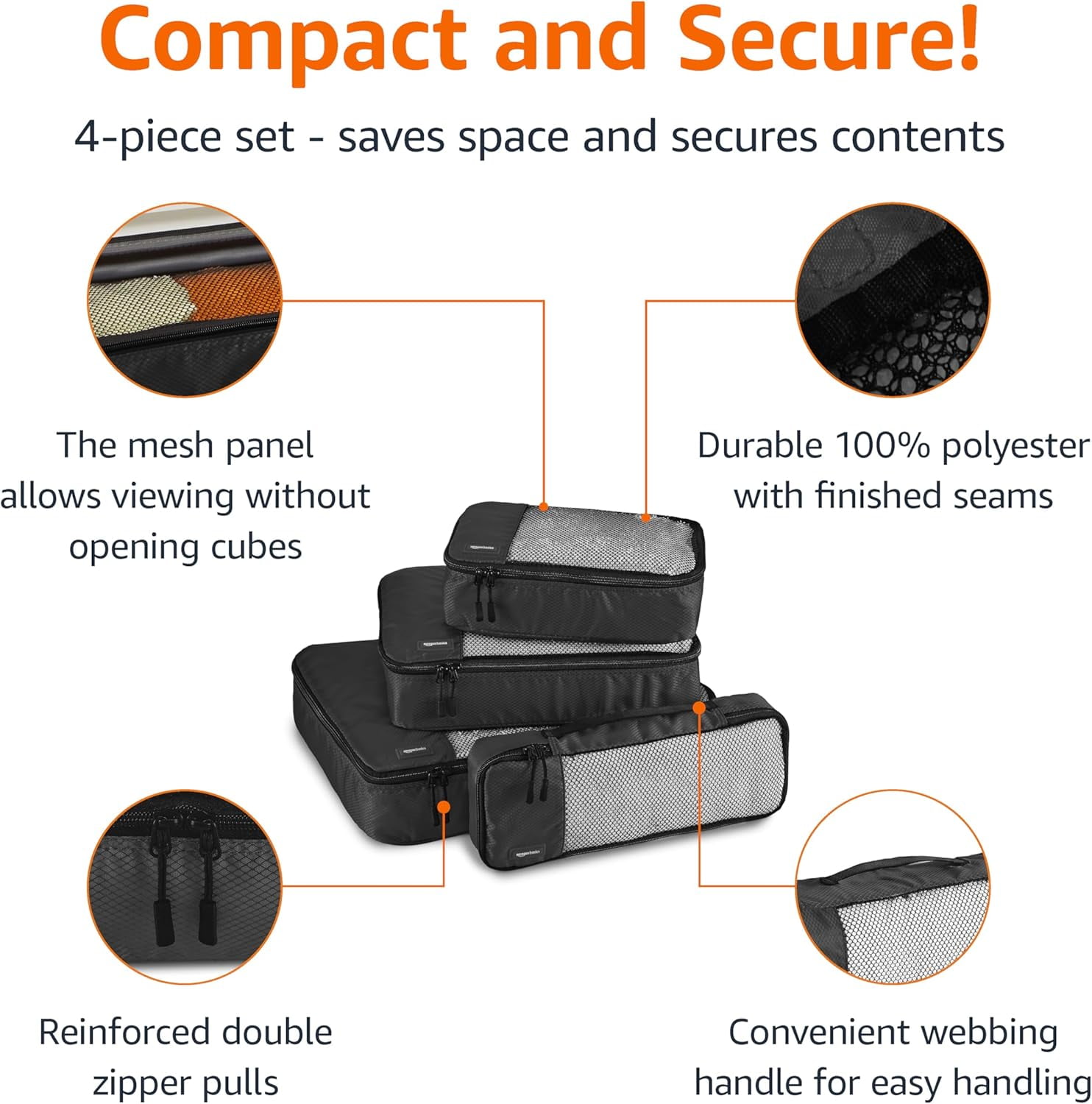 Packing Cubes for Travel, Packing Organizers Set, 4-Piece-Set (Slim ...