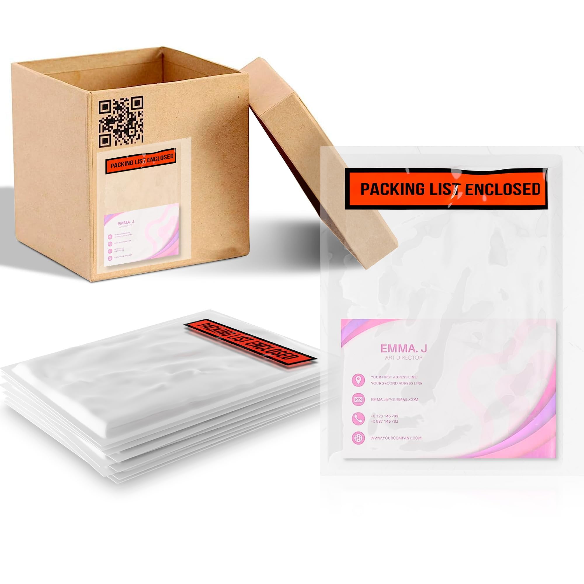 Packing List Enclosed Pouches 4 x 5.5 Inch. 1000 Pack Clear, Red ...