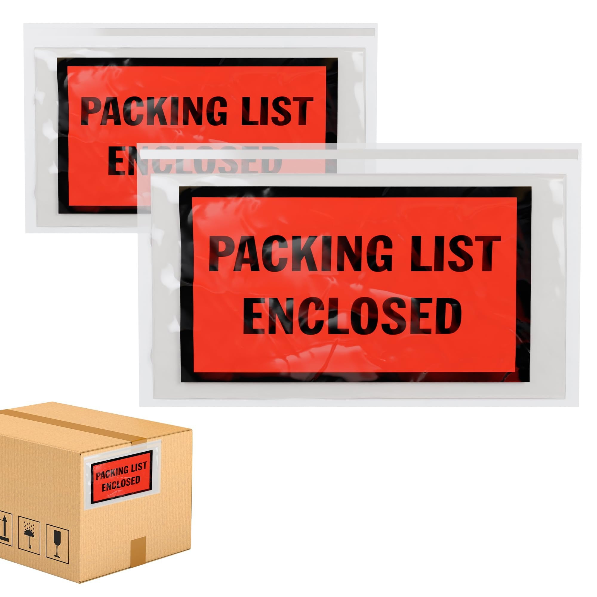 Packing List Enclosed Pouches 5 x 9.5 Inch. 1000 Pack Clear, Red ...