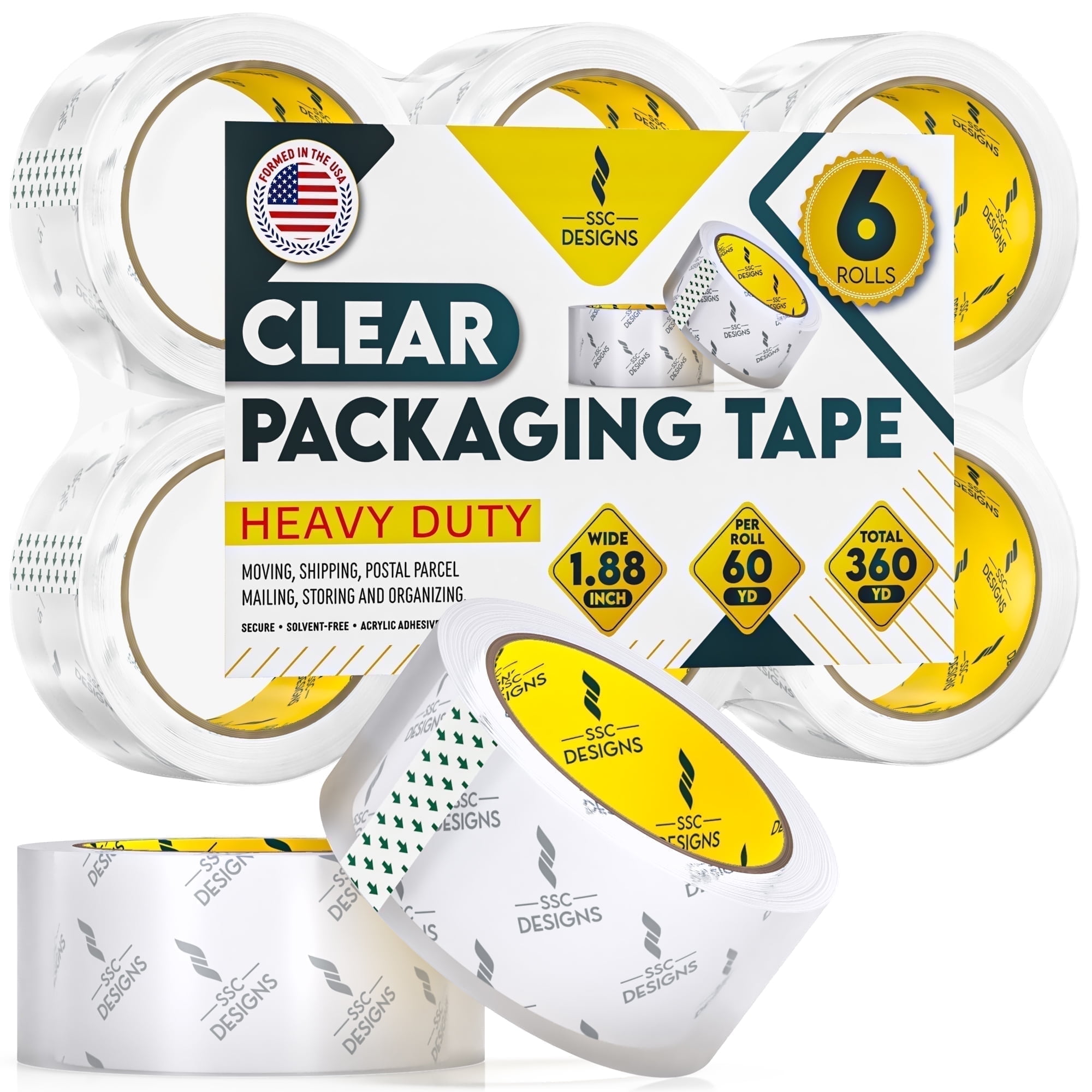 SSC Designs Packing Tape Clear Heavy Duty Shipping Refills - 6 Pack, 60 ...