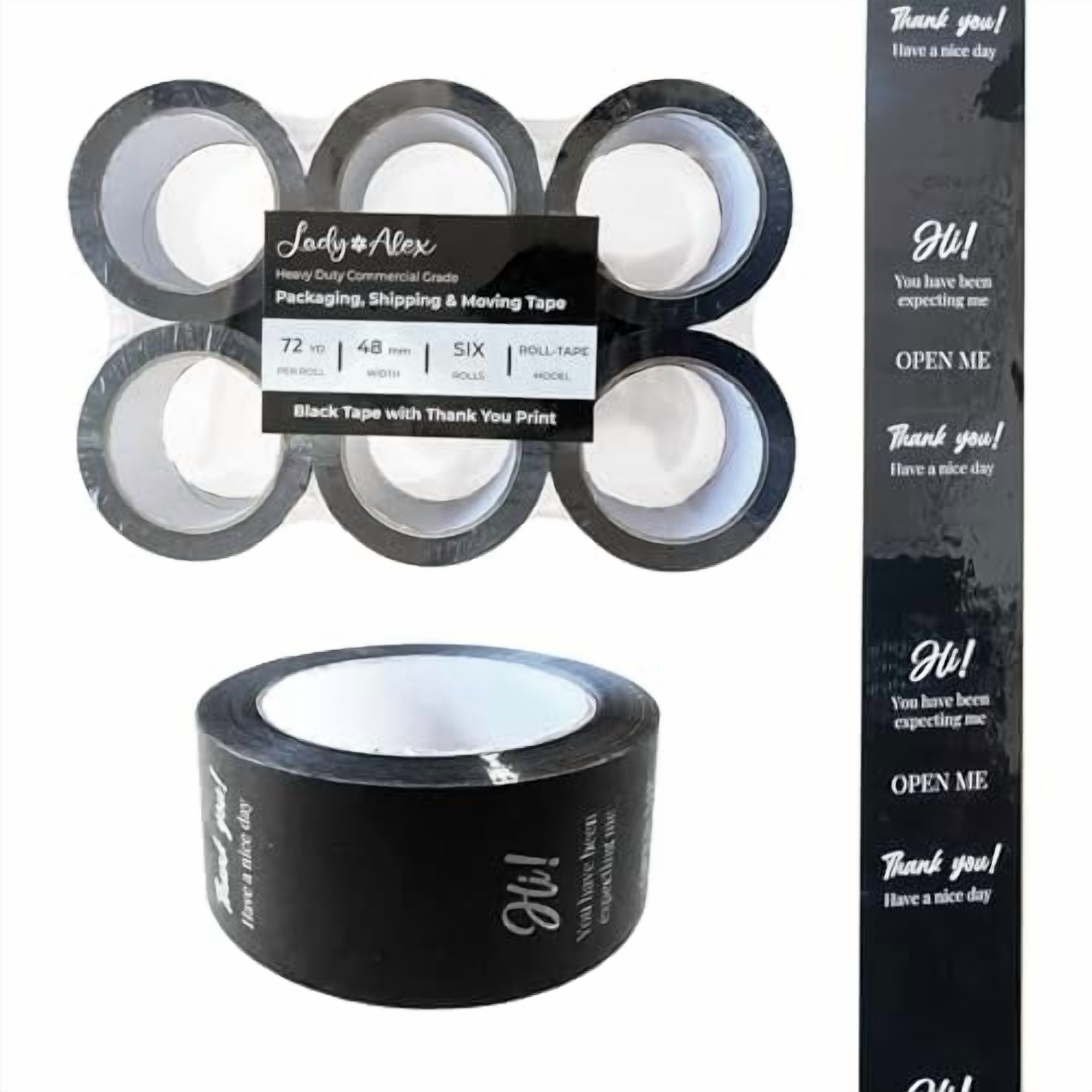 Packing Tape with Thank You Printing Pack of 6 Rolls Black Tape with ...