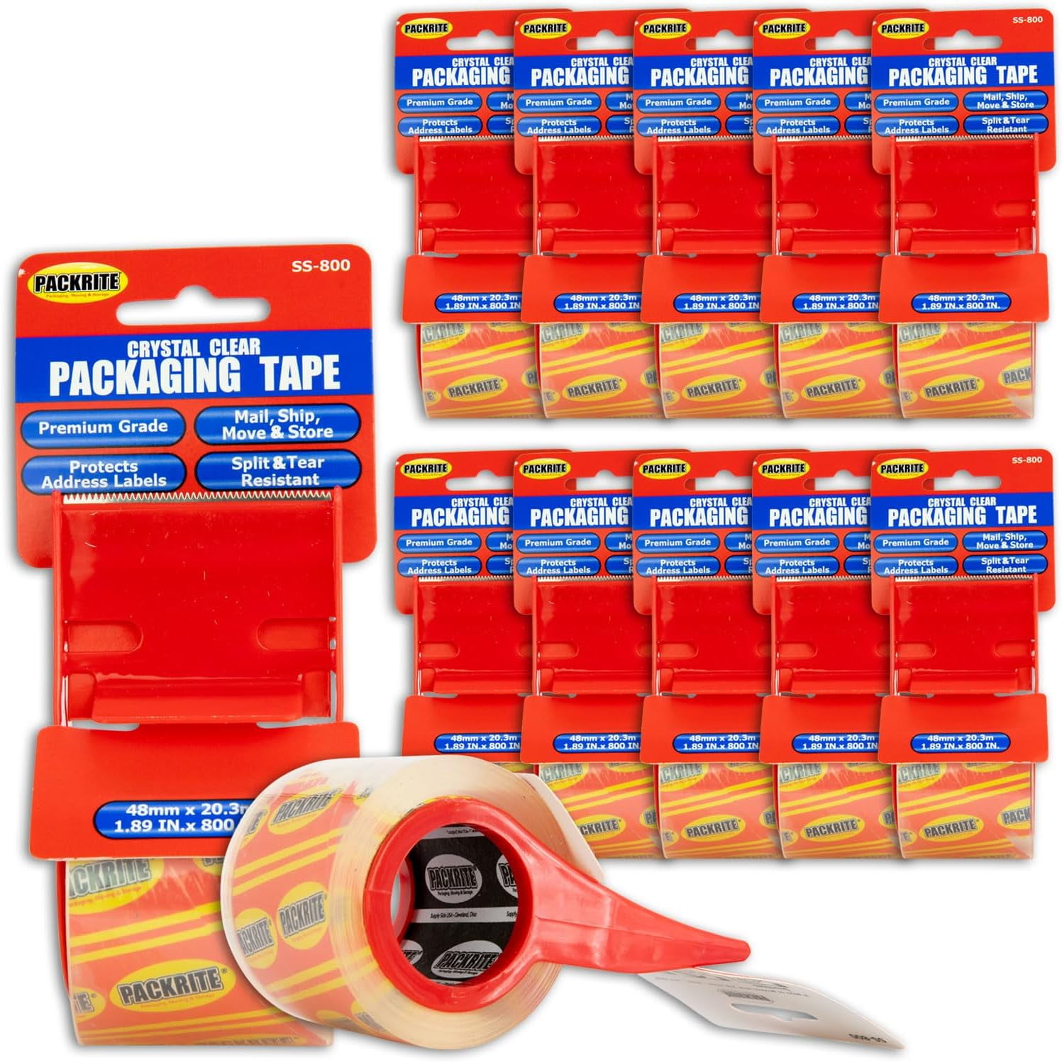 Packing Tape with Dispenser, 12 Rolls of Heavy Duty Shipping and Moving ...