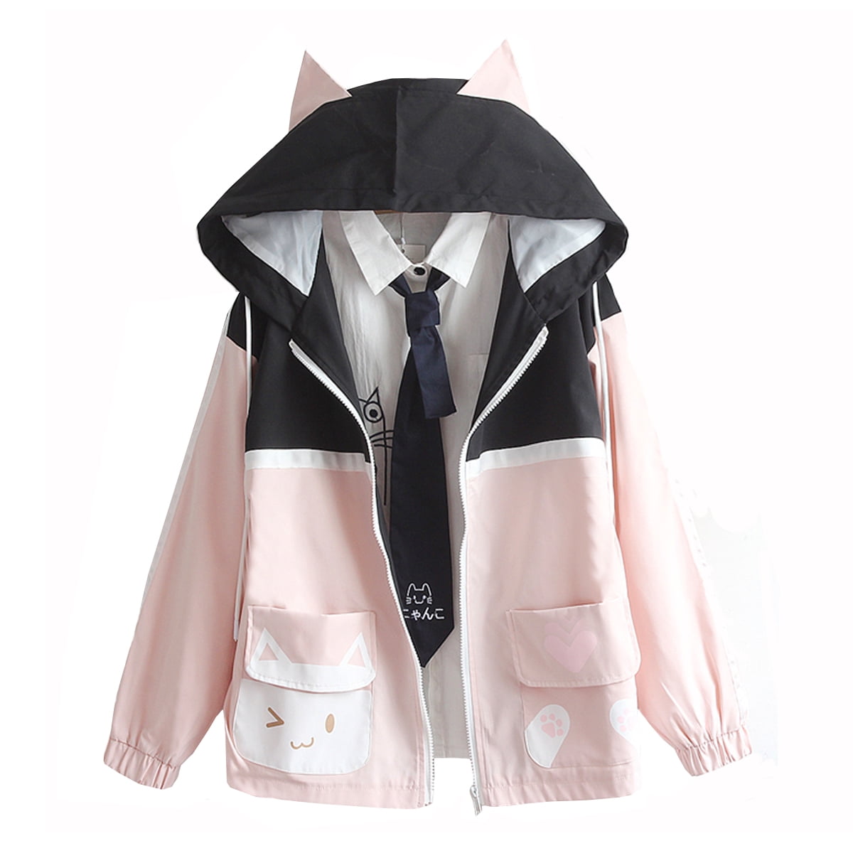 Packitcute Junior Girls Jacket Cute Printed Loose Female Hooded Coat ...