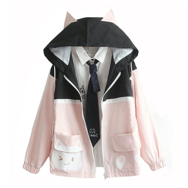 Packitcute Junior Girls Jacket Cute Printed Loose Female Hooded Coat ...