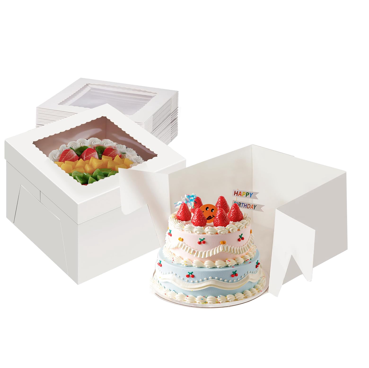 Packpal 20PACK 10x10x10 Cake Boxes with Window, Tall White Cake Box ...