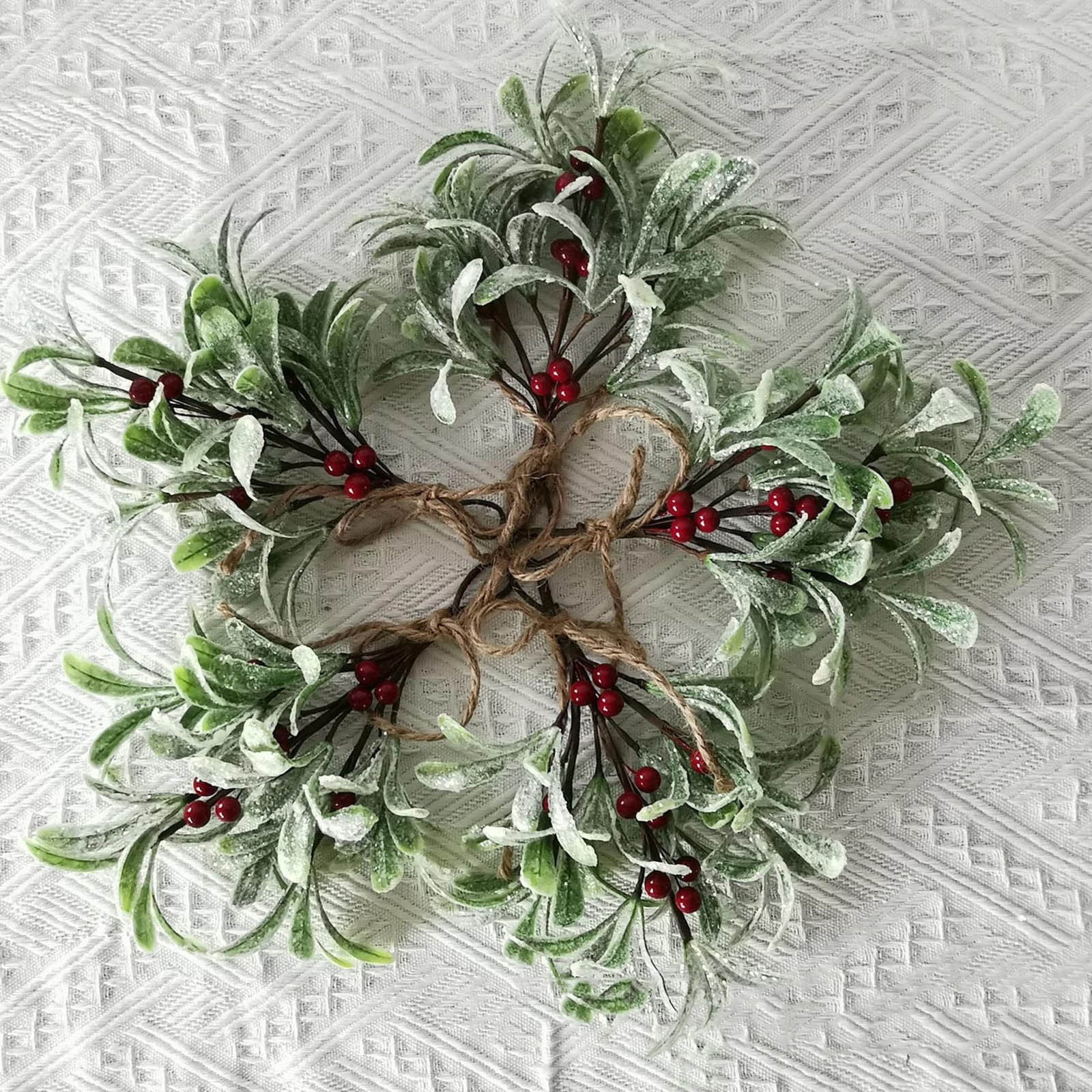 Packs of 5 Mistletoe Christmas Decoration Rope Bow & Red Berries ...