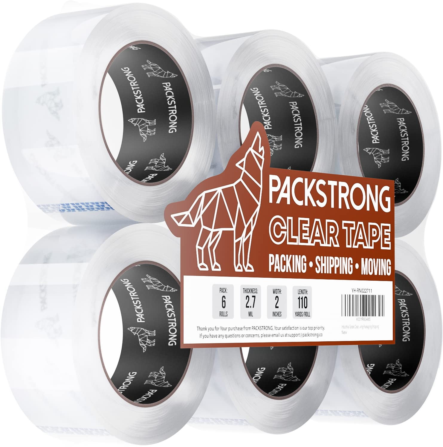 Packstrong Industrial Grade Clear Packing Tape 6 Rolls - 110 Yards per ...