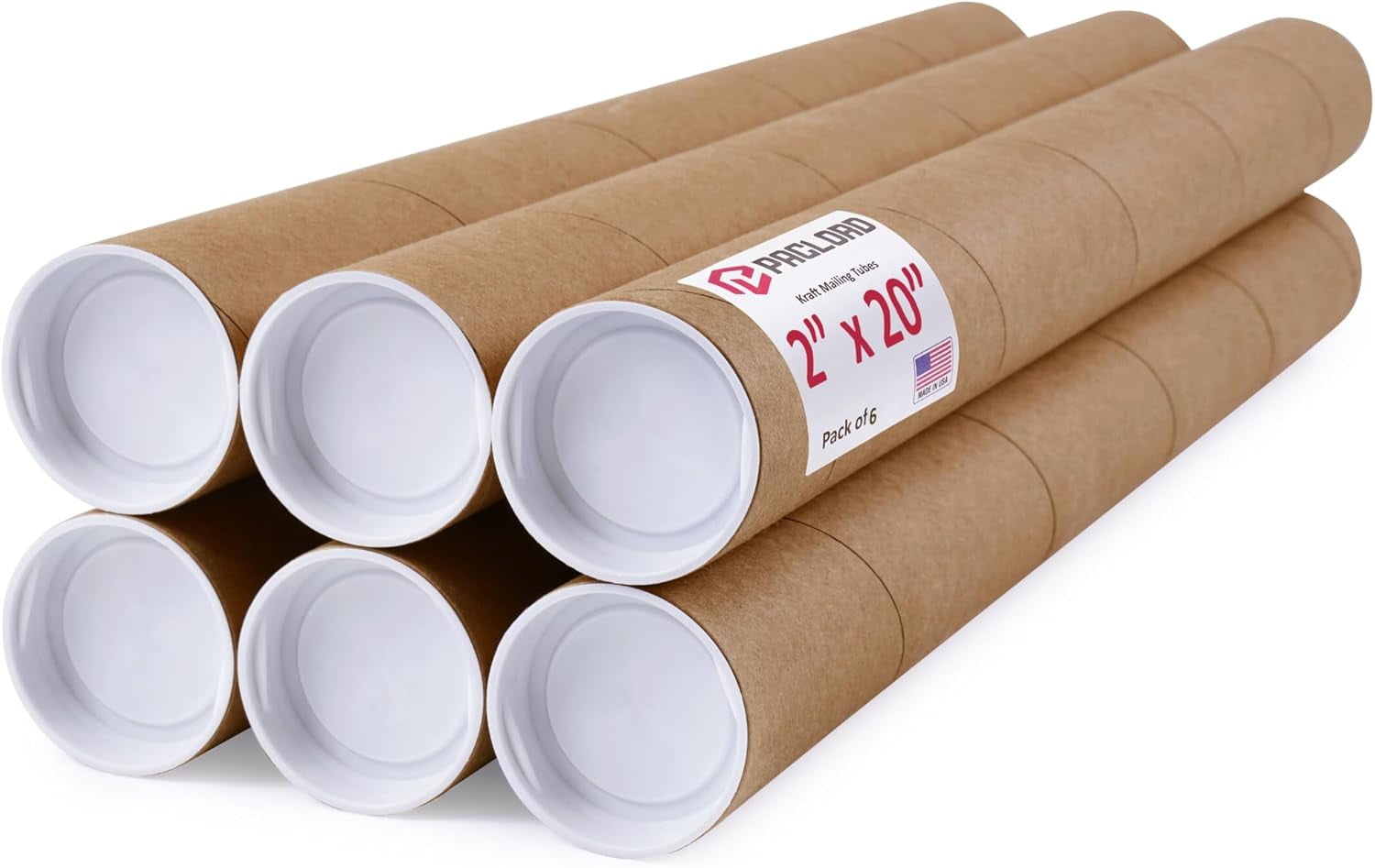 Paclord 2" x 20" Reinforced Kraft Paper Mailing Tubes, Pack of 6 Tubes ...