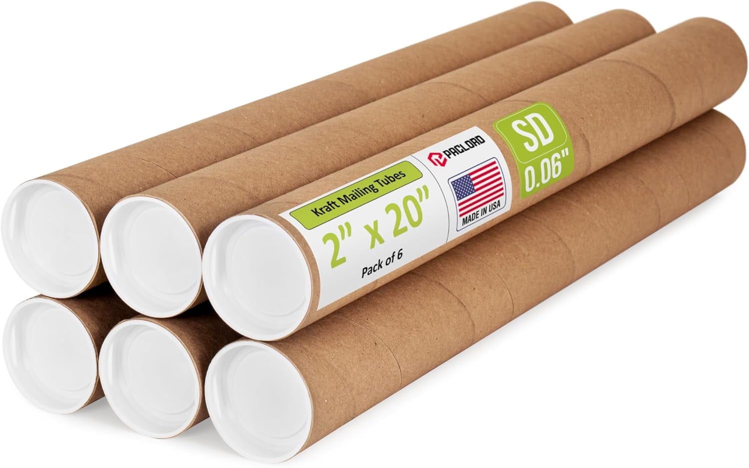 Paclord 2" x 20" Reinforced Kraft Paper Mailing Tubes, Pack of 6 Tubes ...