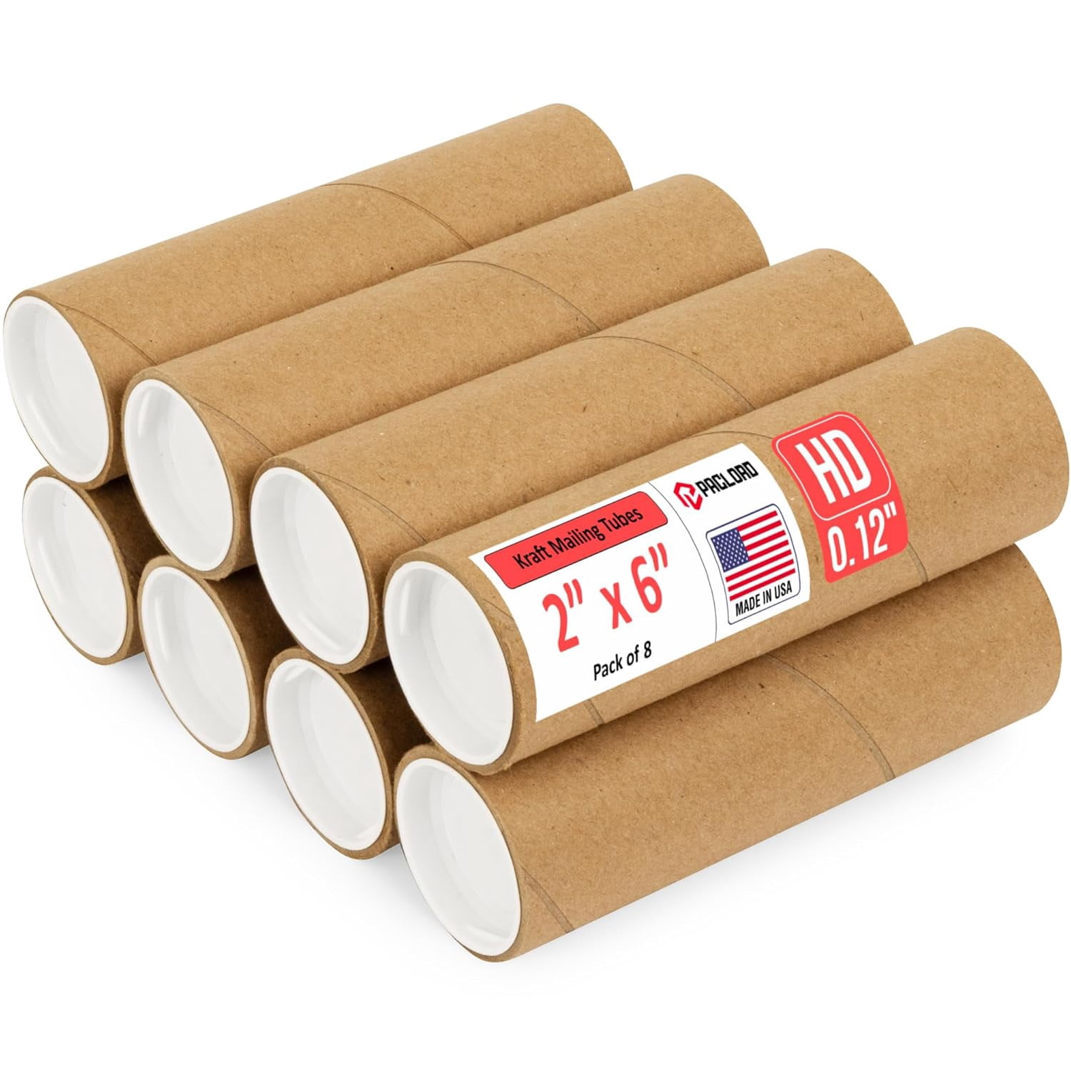 Paclord 2" x 6" Heavy-Duty Reinforced Cardboard Mailing Tube, Pack of 8 ...