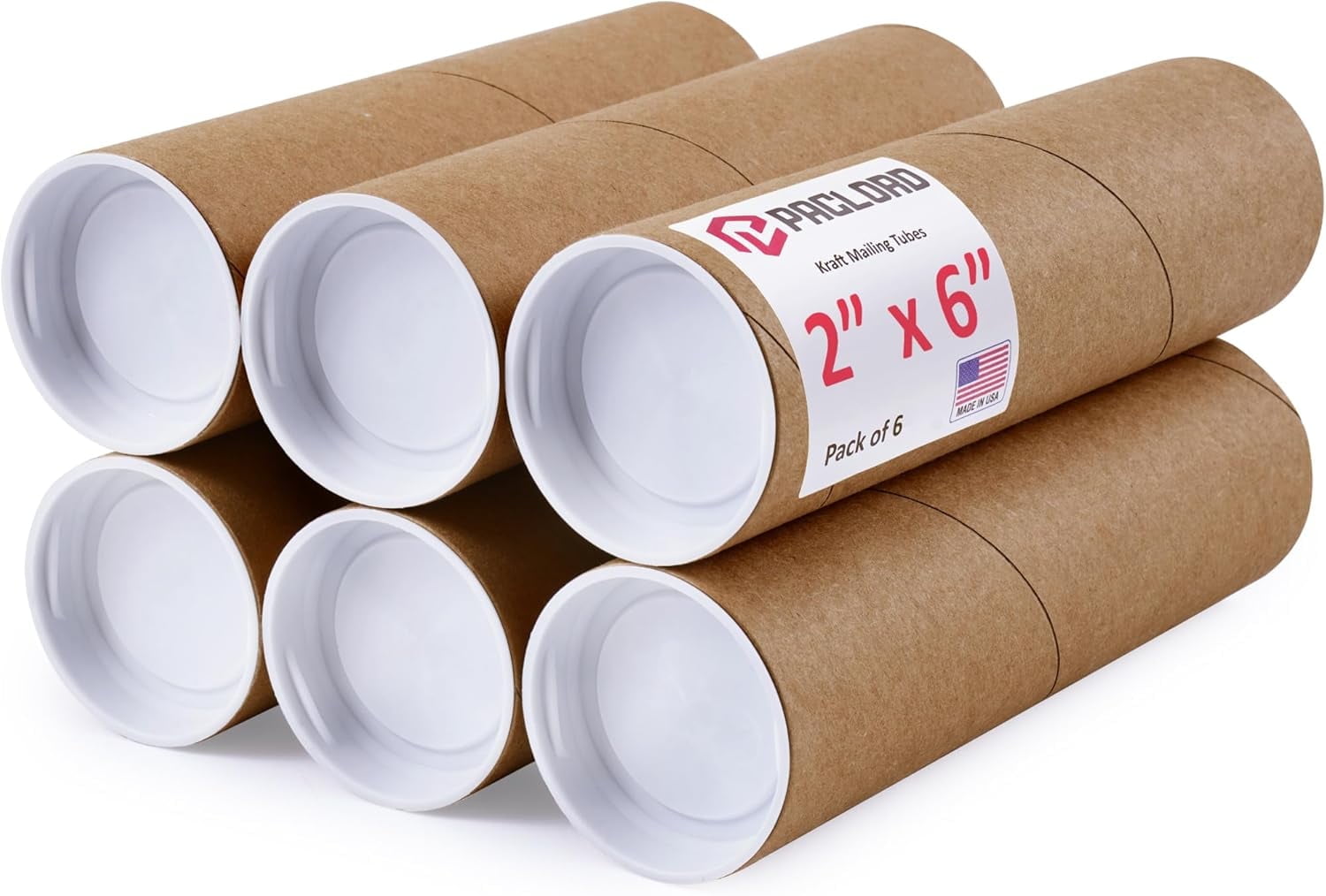 Paclord 2" x 6" Reinforced Kraft Paper Mailing Tubes, Pack of 6 Tubes ...