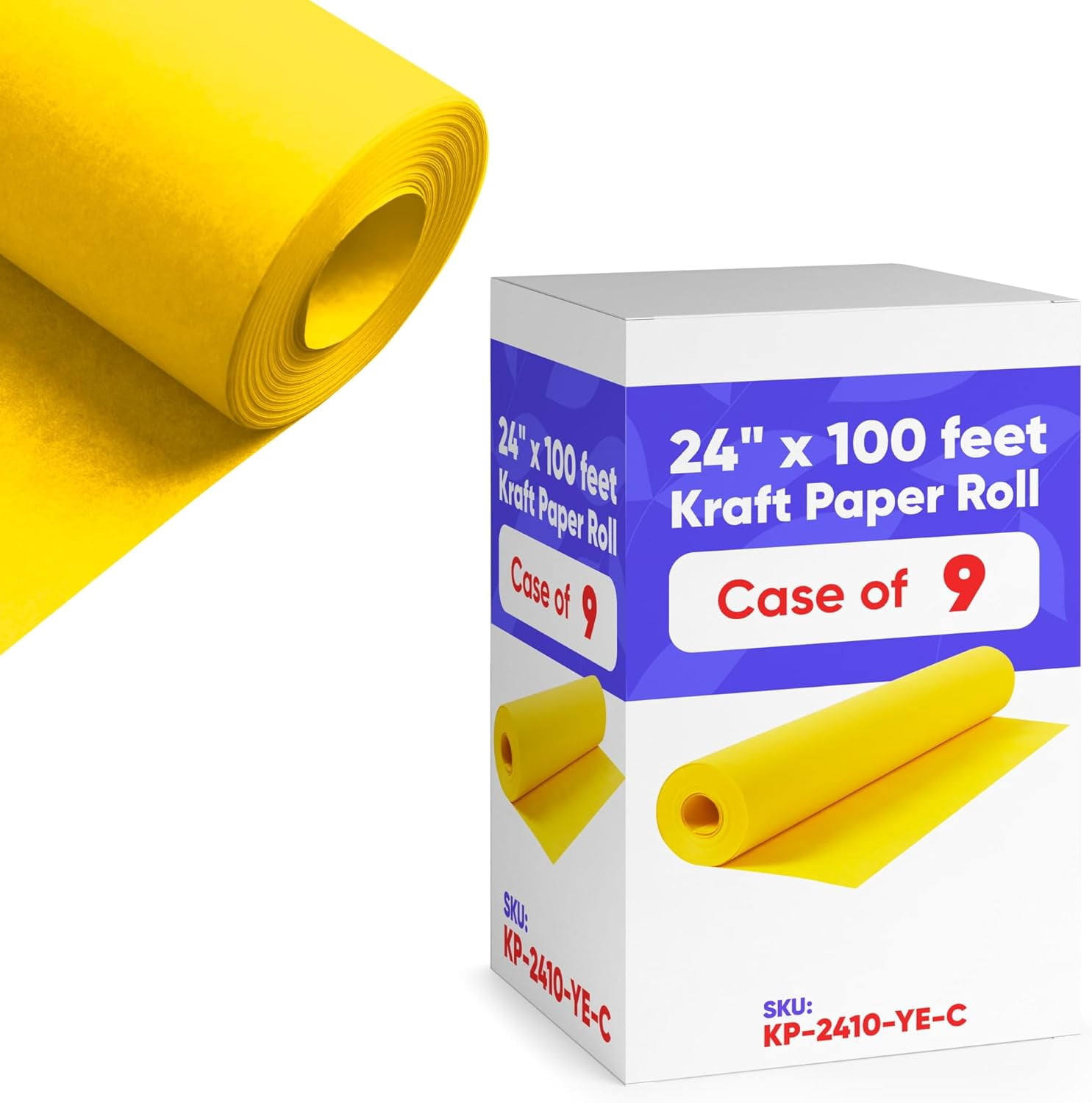 Paclord 24" x 1200" (100 ft) Yellow Kraft Paper (Case of 9 Rolls), 45 ...