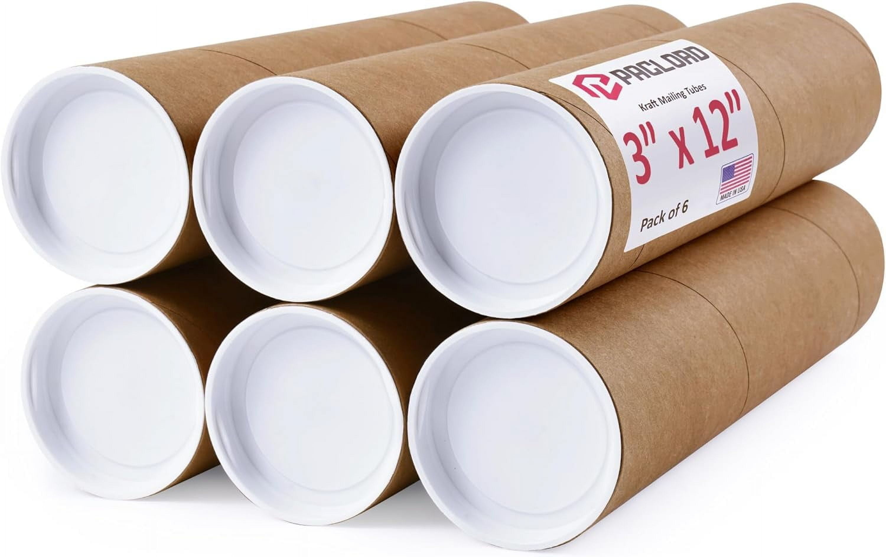 Paclord 3" x 12" Reinforced Kraft Paper Mailing Tubes, Pack of 6 Tubes ...