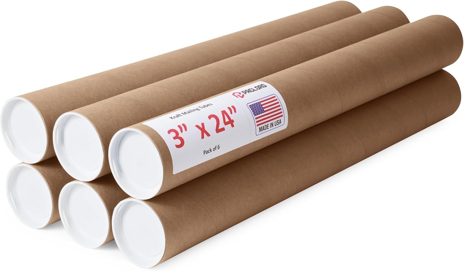 Paclord 3" x 24" Reinforced Kraft Paper Mailing Tubes, Pack of 6 Tubes ...