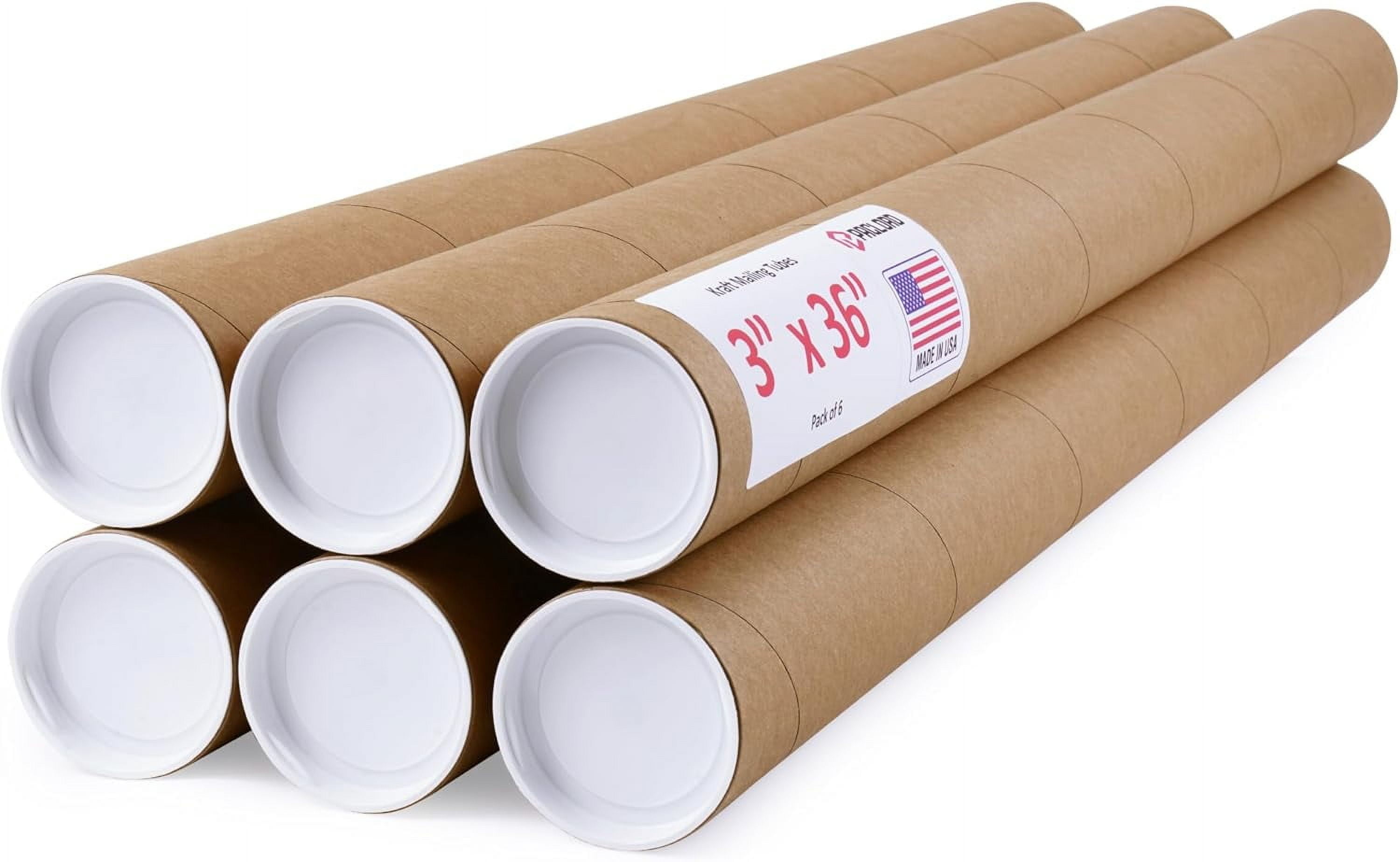 Paclord 3" x 36" Reinforced Kraft Paper Mailing Tubes, Pack of 6 Tubes ...