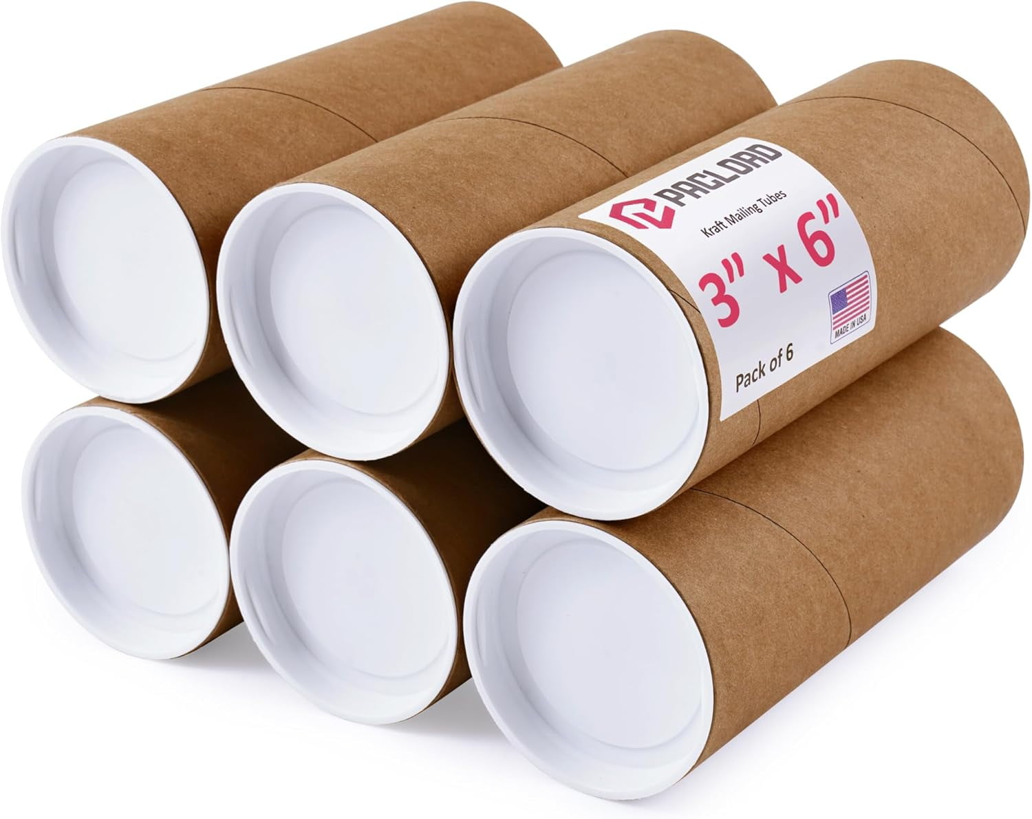 Paclord 3" x 6" Reinforced Kraft Paper Mailing Tubes, Pack of 6 Tubes ...