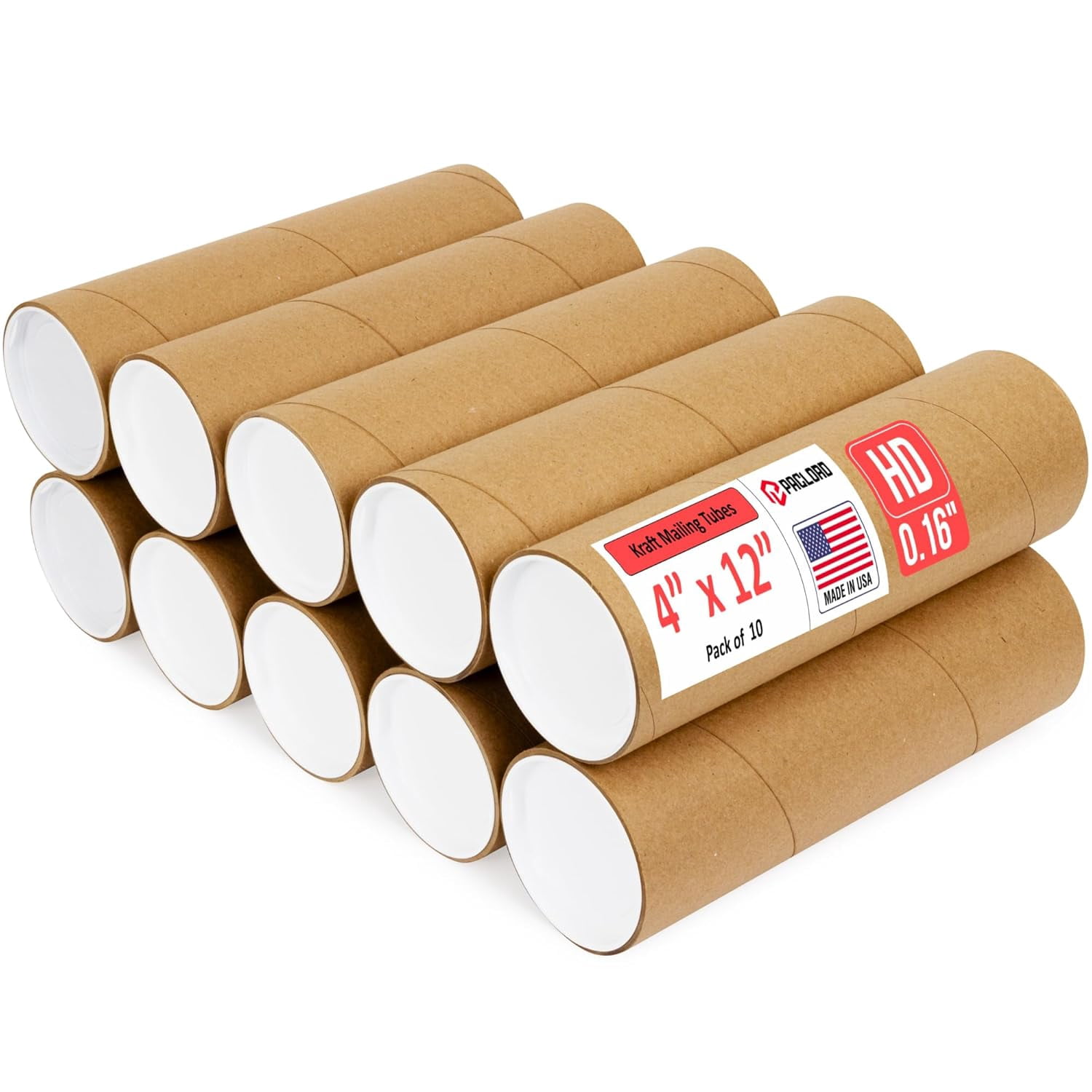 Paclord 4" x 12" Heavy-Duty Reinforced Cardboard Mailing Tube, Pack of ...