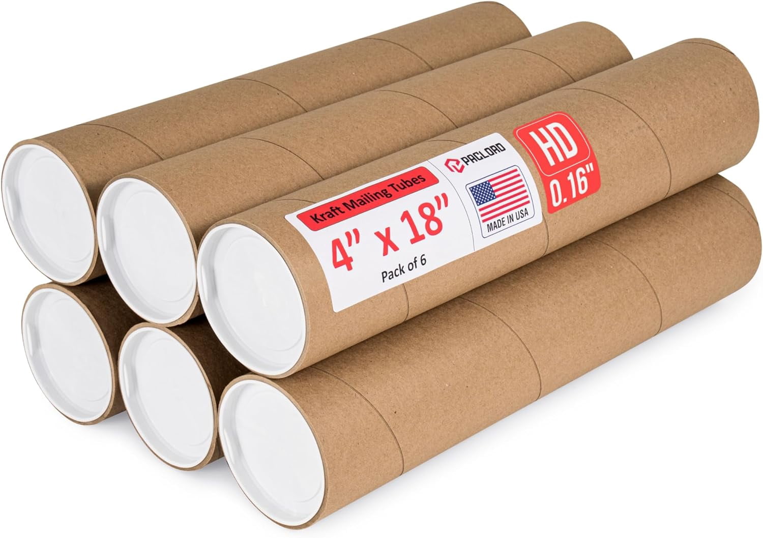 Paclord 4" x 18" Heavy-Duty Reinforced Cardboard Mailing Tube, Pack of ...