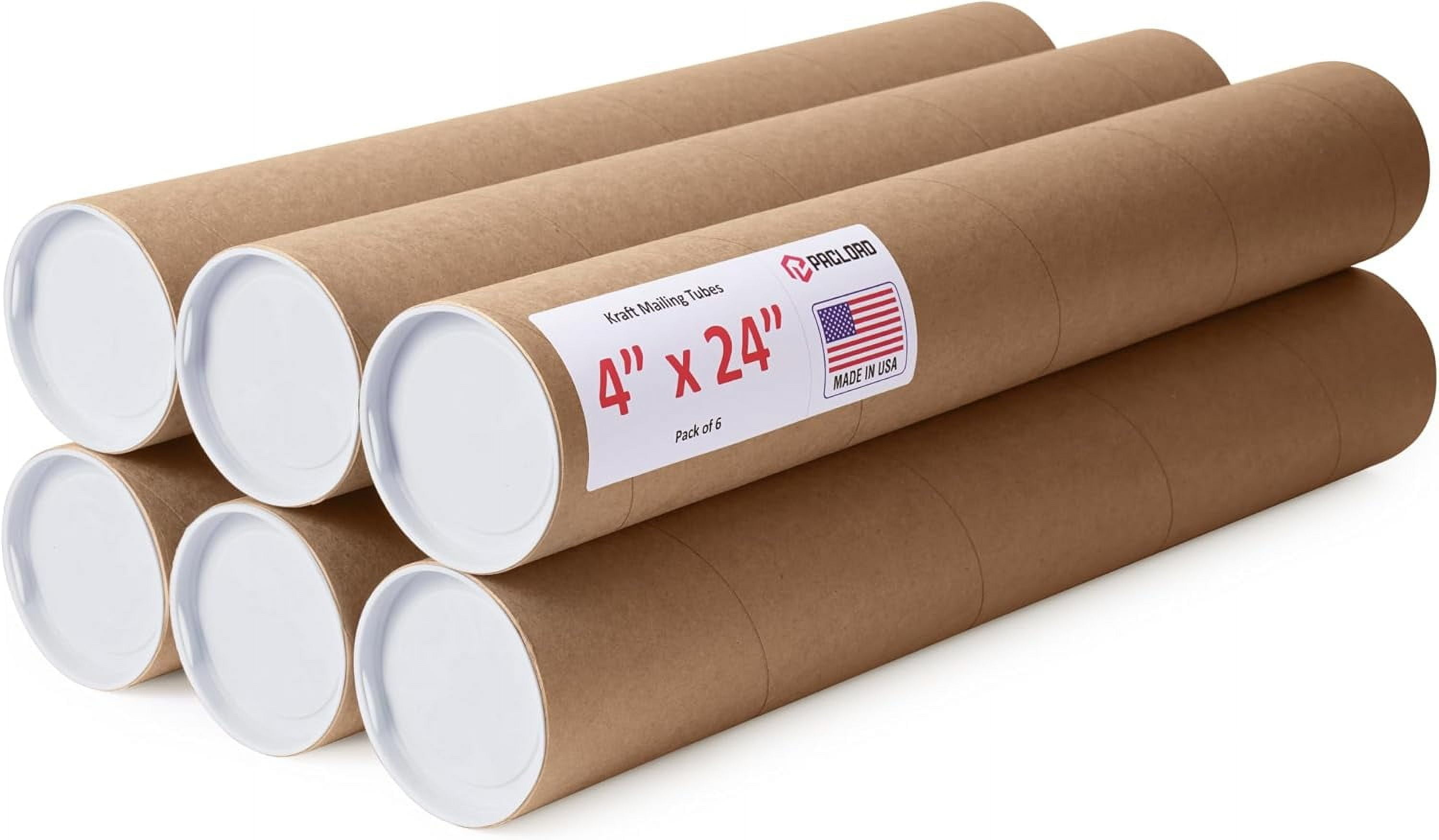 Paclord 4" x 24" Reinforced Kraft Paper Mailing Tubes, Pack of 6 Tubes ...