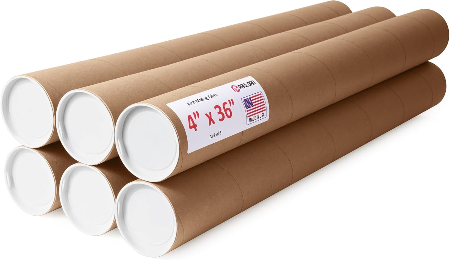 Paclord 4" x 36" Reinforced Kraft Paper Mailing Tubes, Pack of 6 Tubes ...