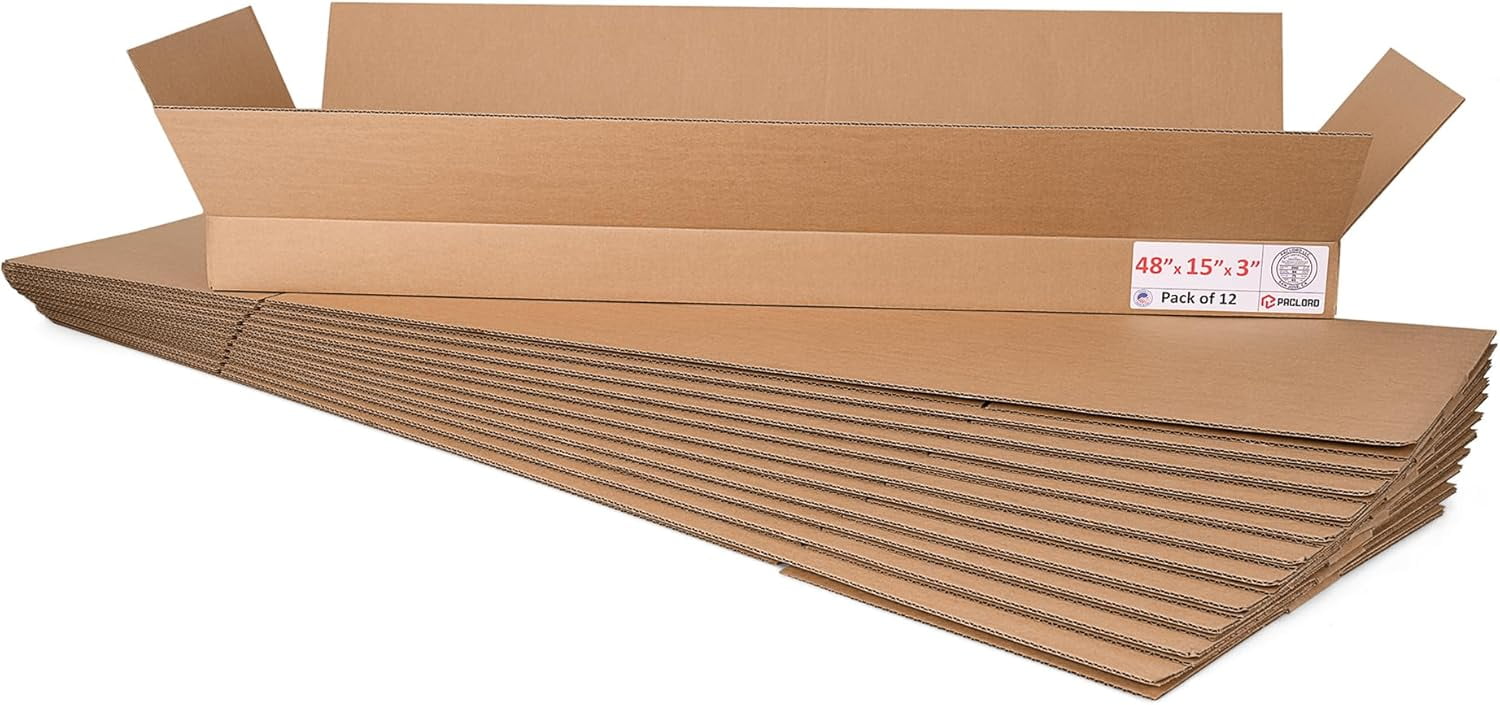 Paclord Flat Cardboard Boxes 48"L x 15"W x 3"H (Pack of 12) - USA-Made ...