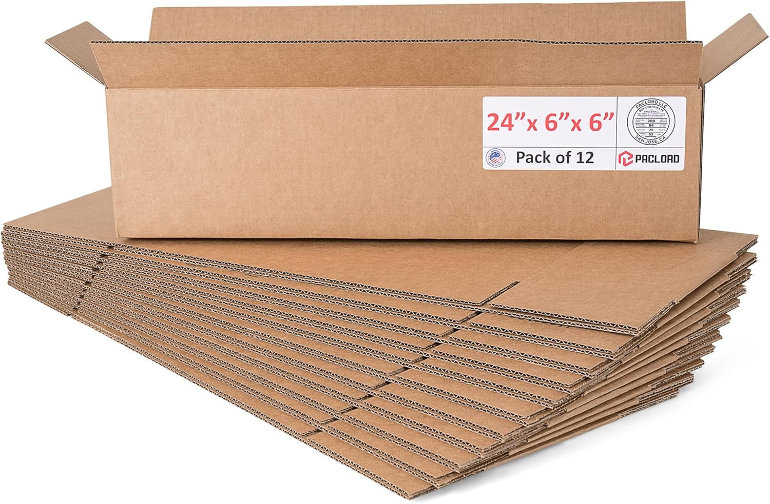 Paclord Long Cardboard Boxes 24"L x 6"W x 6"H (Pack of 12) - USA-Made ...
