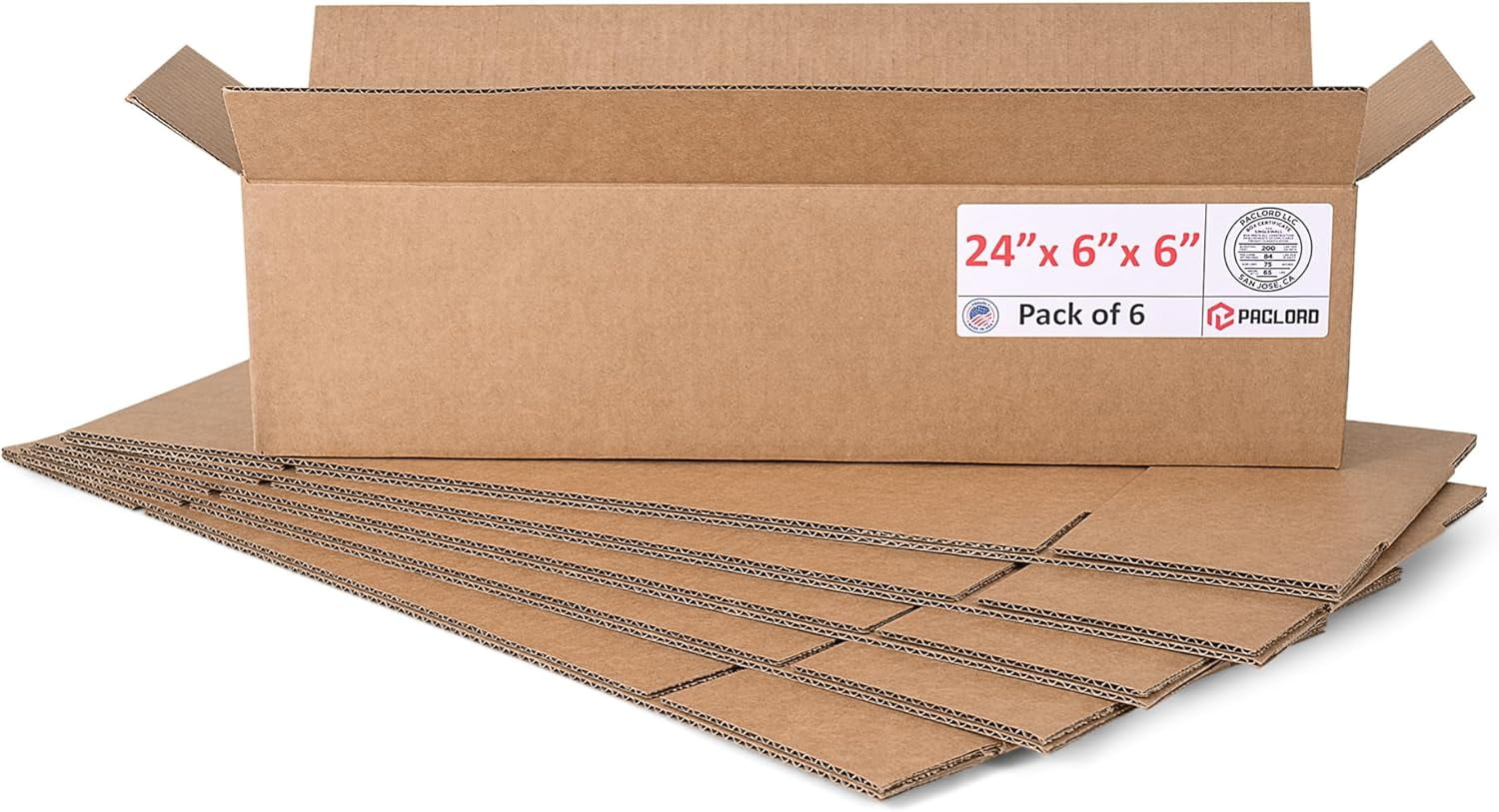 Paclord Long Cardboard Boxes 24"L x 6"W x 6"H (Pack of 6) - USA-Made ...