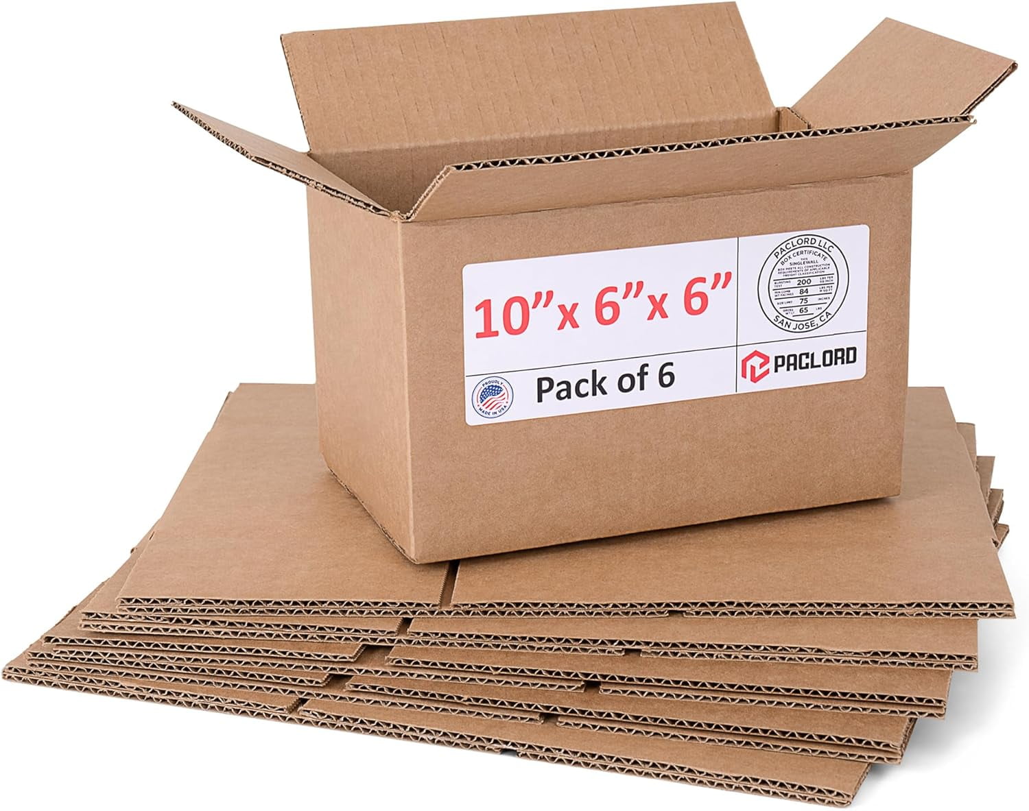 Paclord Medium Cardboard Boxes 10"L x 6"W x 6"H (Pack of 6) - USA-Made ...