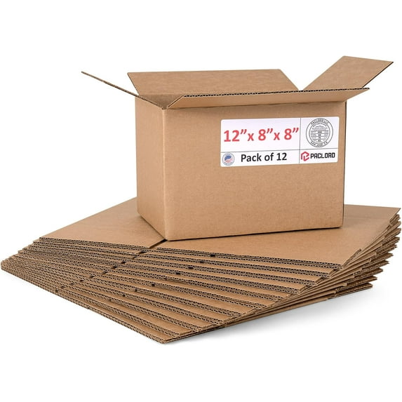 Paclord Medium Cardboard Boxes 12"L x 8"W x 8"H (Pack of 12) - USA-Made ...